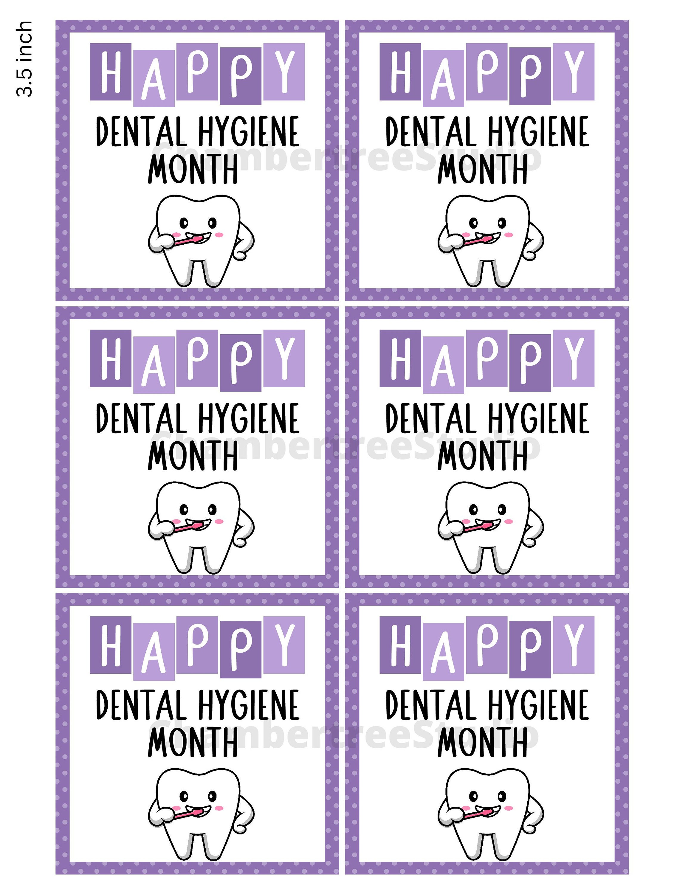 Dental Hygiene Month Gift Tag, Dental Hygiene Appreciation Tags, 2.5, 3 ...