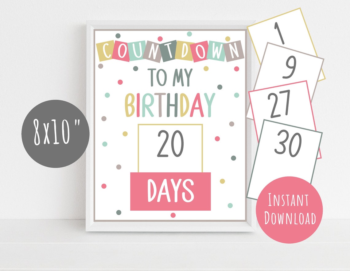 Birthday Countdown Calendar, Printable DIY Kids Countdown Sign ...