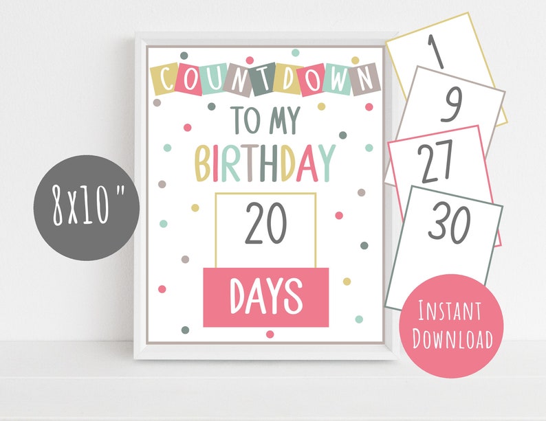 Birthday Countdown Calendar, Printable DIY Kids Countdown Sign ...