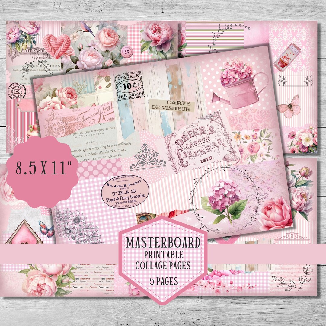 Pink Shabby Junk Journal Pages, Collage Backing Papers, Masterboard ...