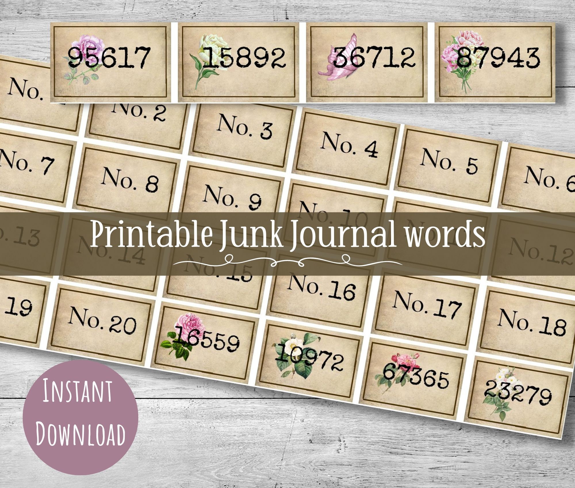 Junk Journal Numbers Ephemera, Printable Number Tags, Scrapbooking ...