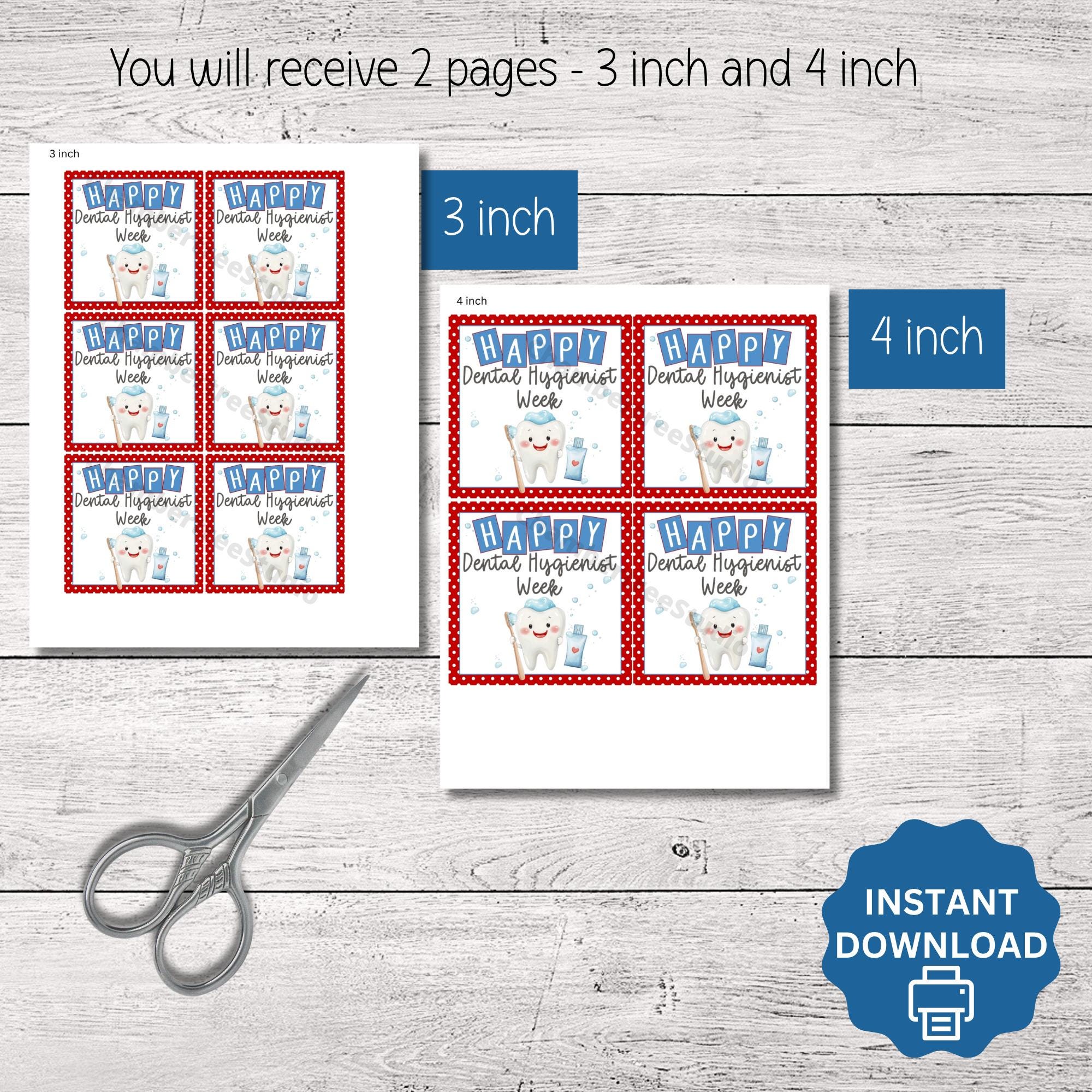 Dental Hygienist Week Gift Tag, Printable Appreciation Tags, 3" & 4 ...