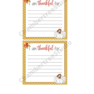 Thanksgiving Gratitude Cards, Printable I Am Thankful for Notes, 4x4 ...