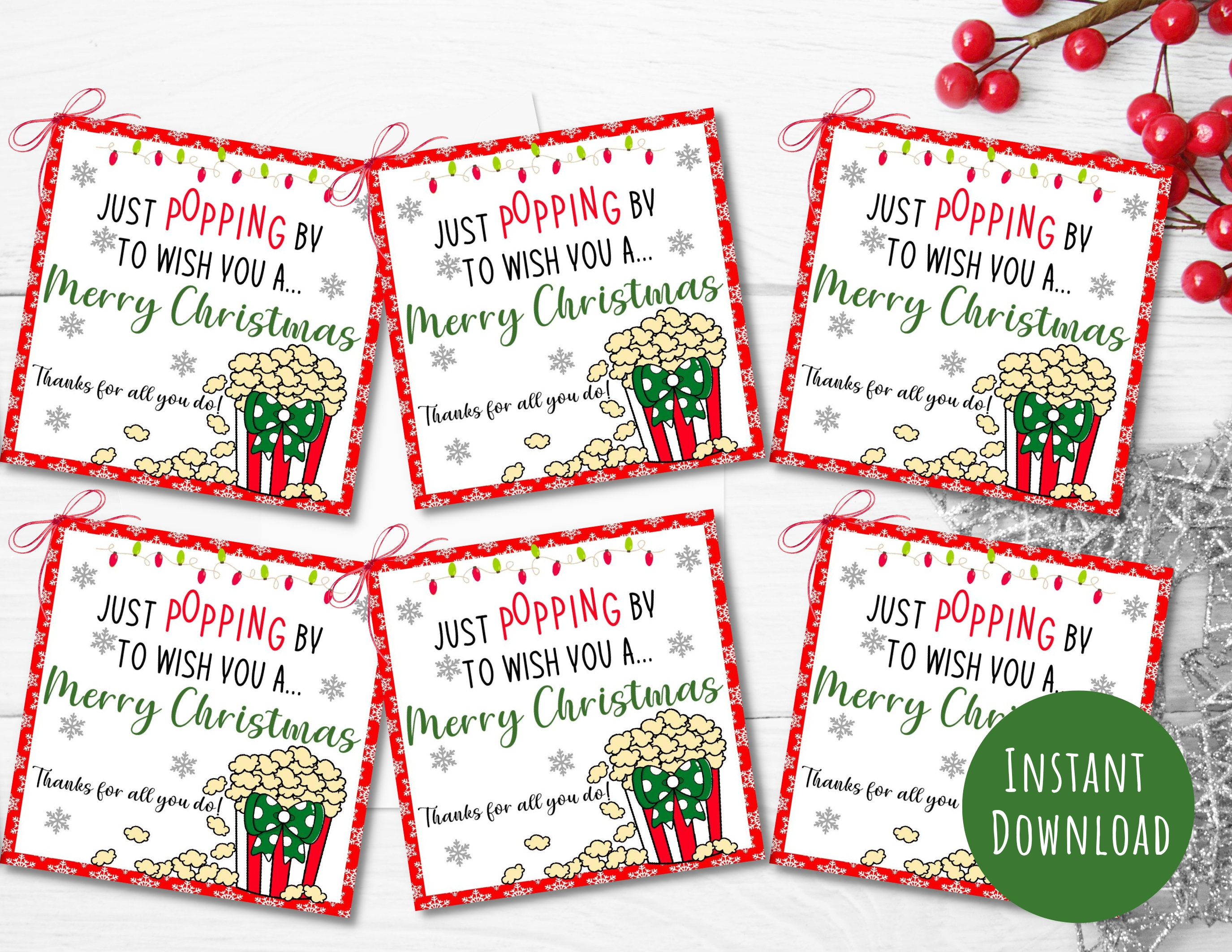 Popcorn Merry Christmas Gift Tag, Just Popping by Gift for Staff ...