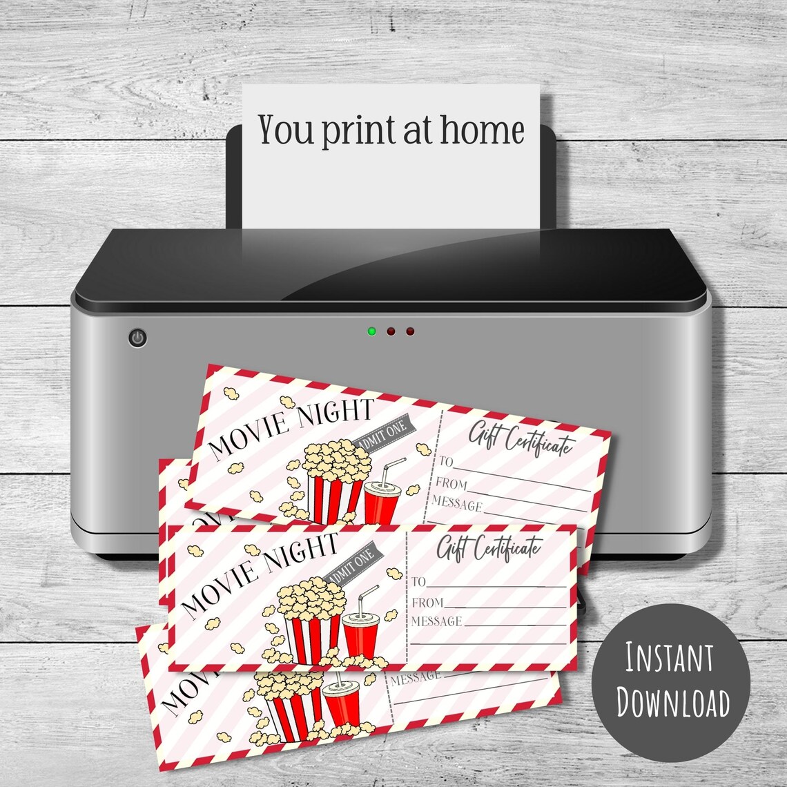 Movie Night Gift Certificate, Printable Movie Gift Voucher, Birthday ...