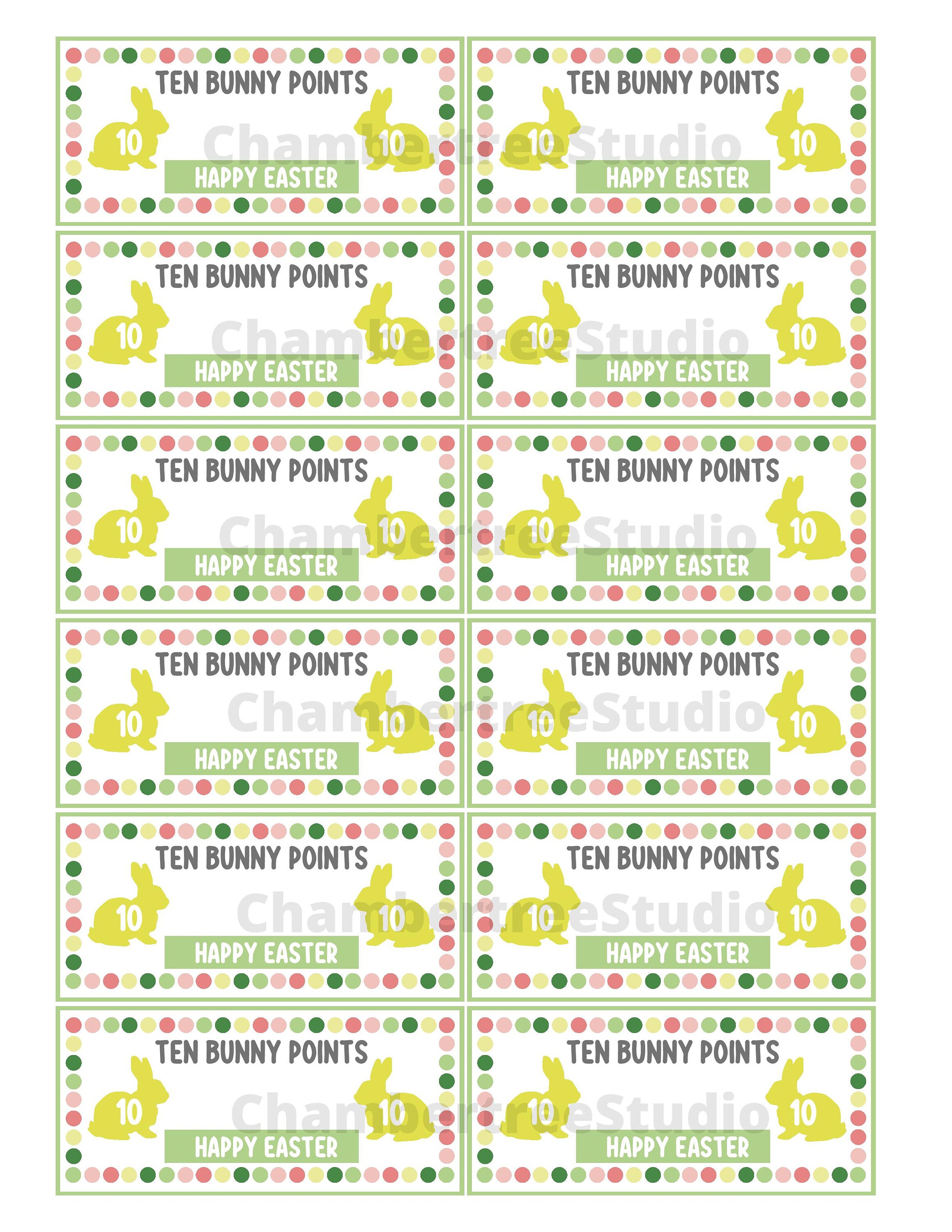 Easter Bunny Bucks, Kids Reward Coupons, Printable Bunny Points, Easter ...