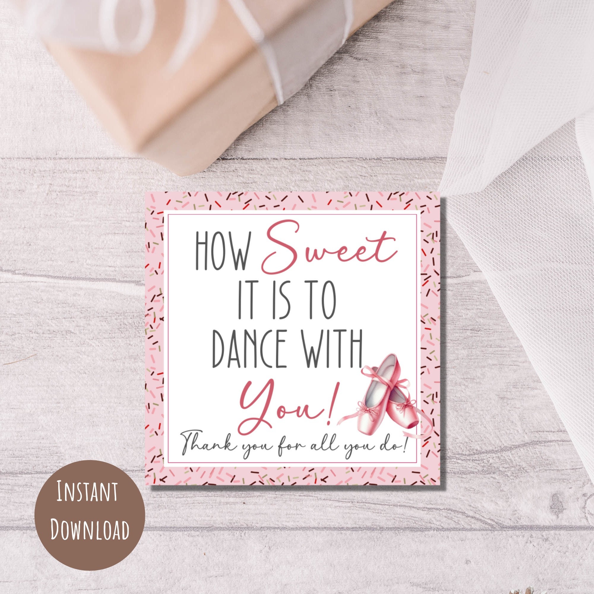 Dance Teacher Gift Tag, Teacher Appreciation Week Gift Card, Ballet ...