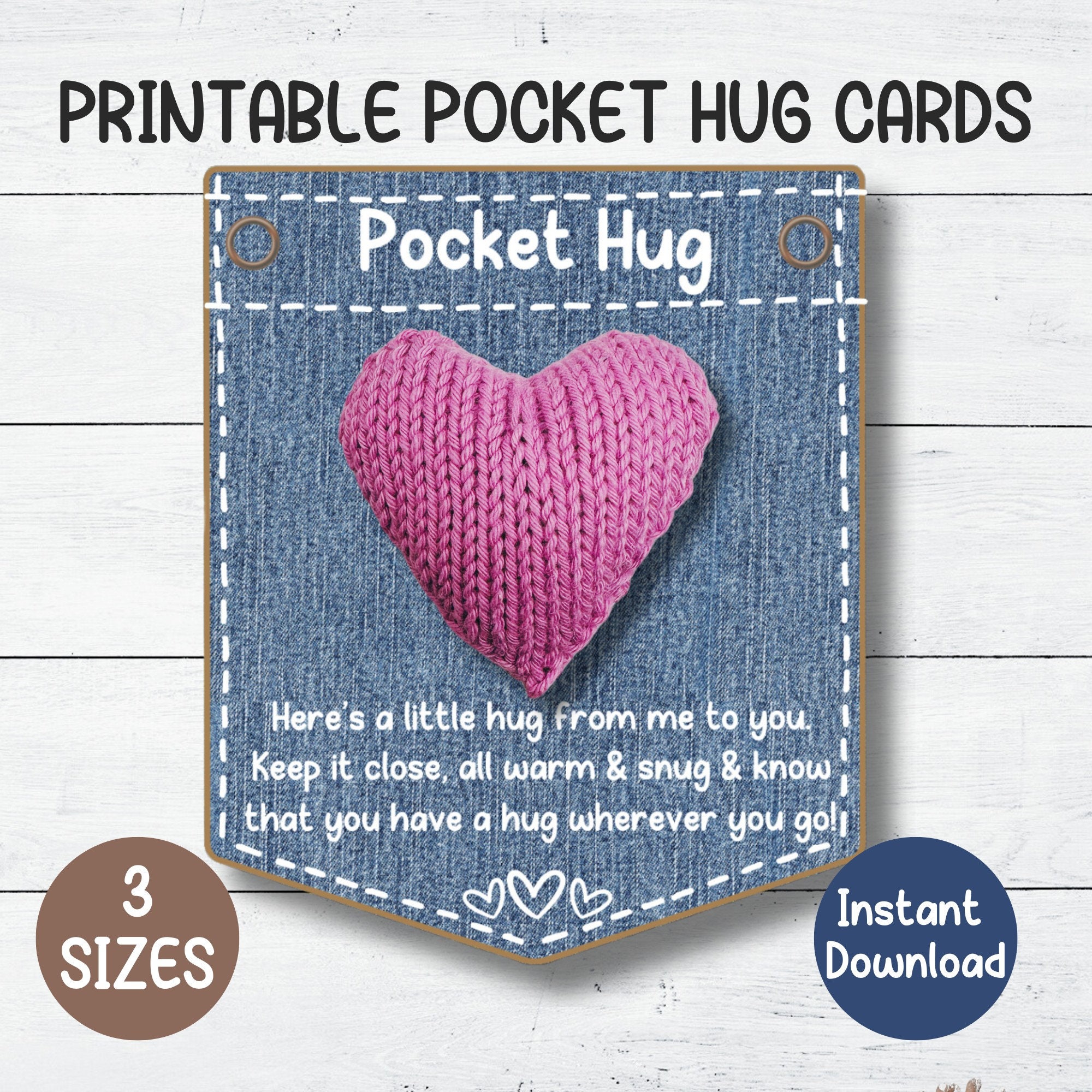 Pocket Hug Cards, Pocket Heart Holder, Printable Hug Holder Card ...
