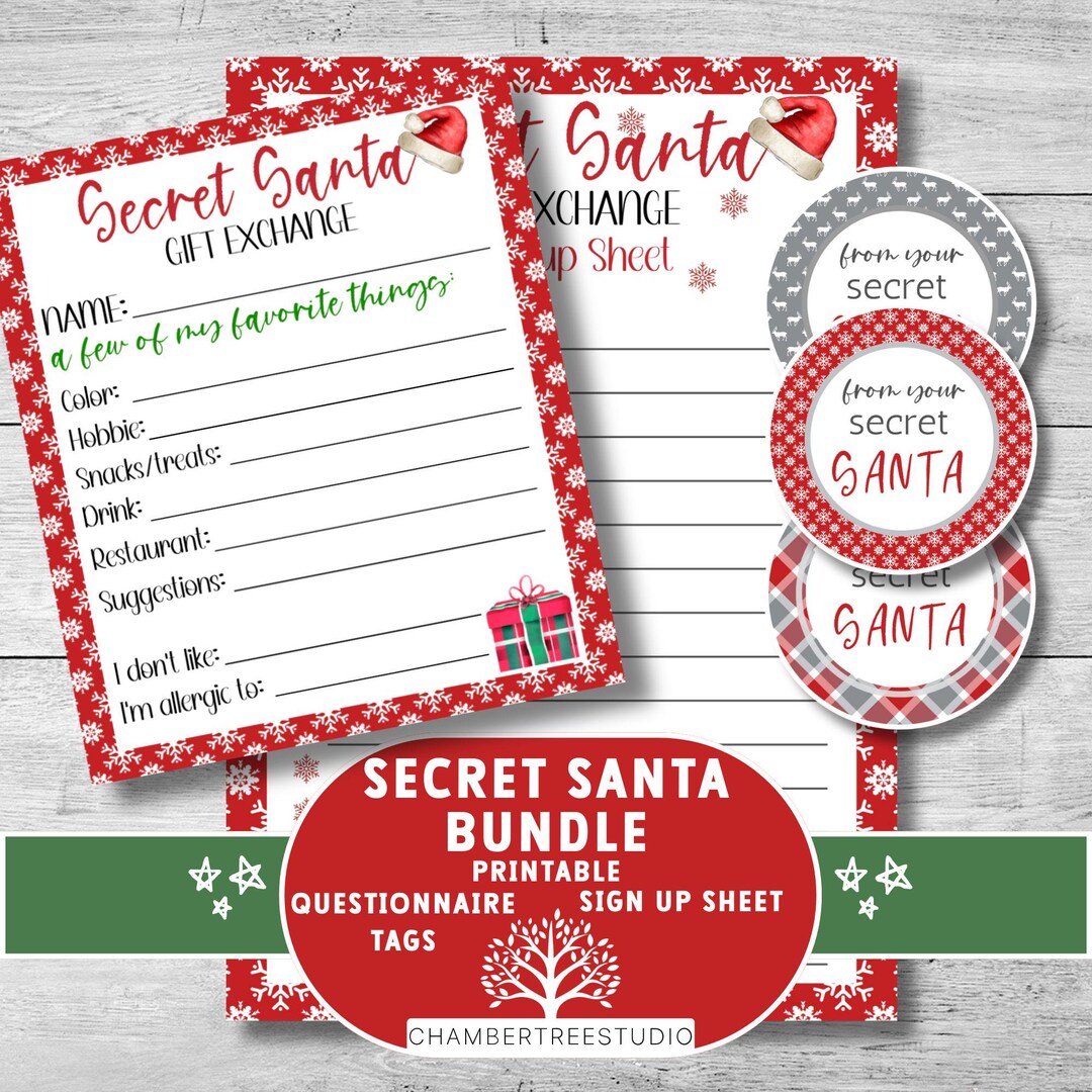 Secret Santa Printables – Questionnaire, Signup Sheet & Holiday Gift ...