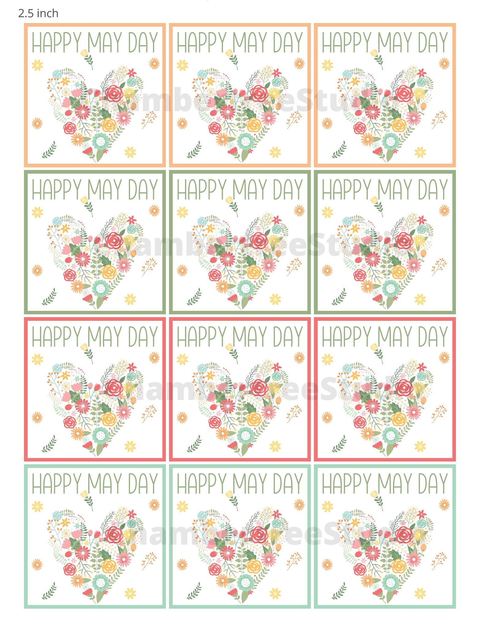 Happy May Day Tag, Spring Gift Tag, 2", 2.5" & 3" Sizes, Printable May ...