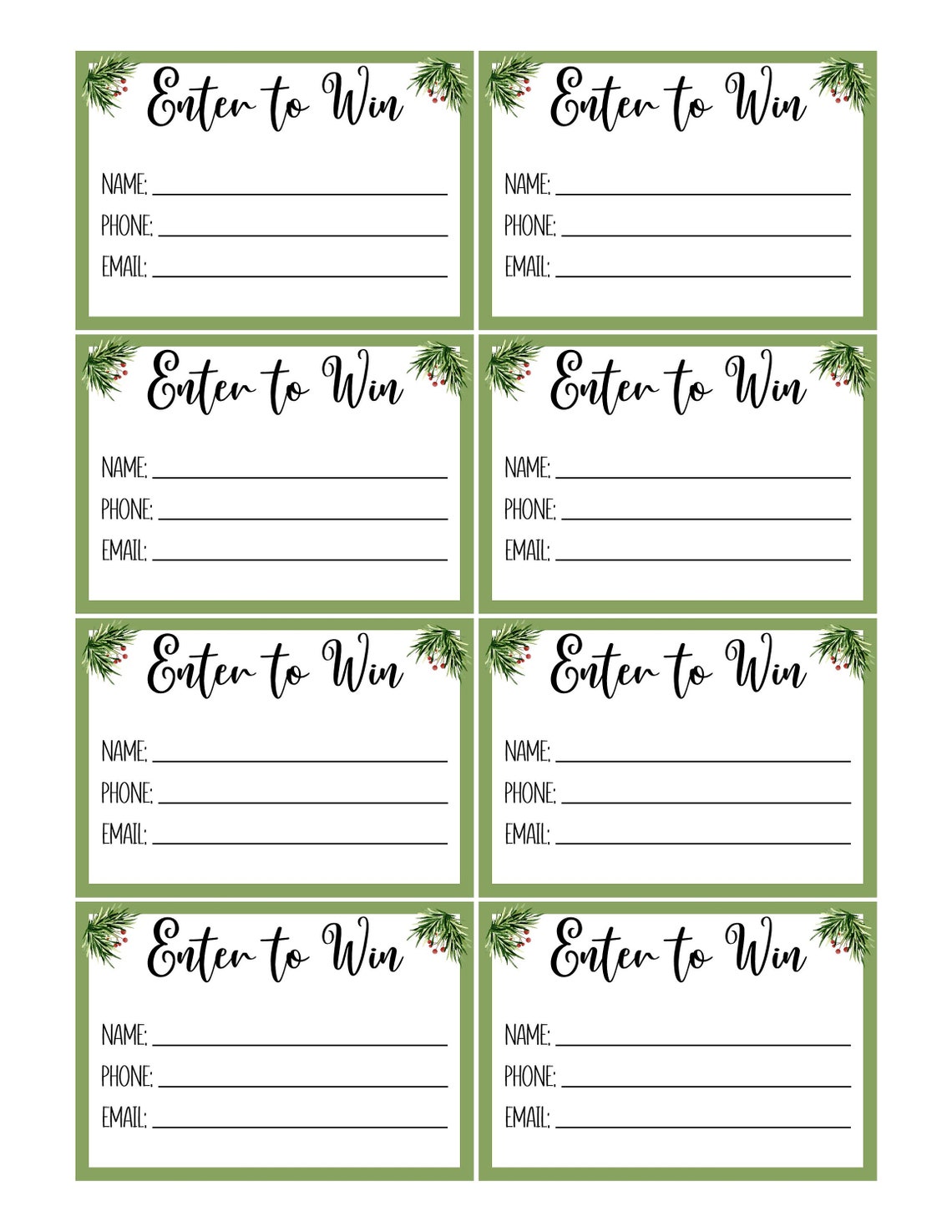 Christmas Enter to Win Tickets, Printable 2.5x3.5" Size Cards, School ...