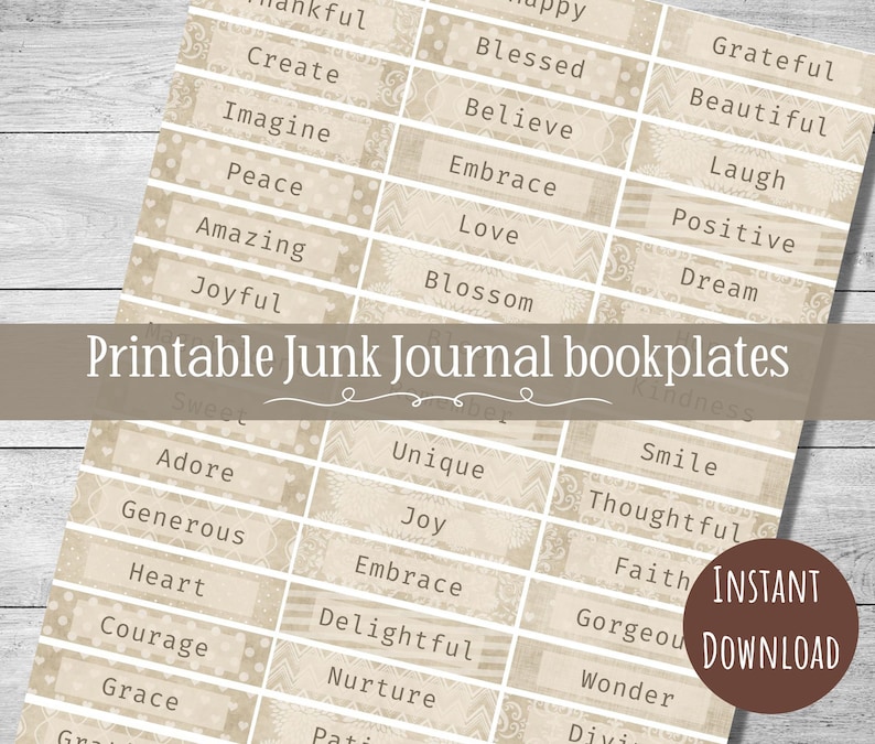 Junk Journal Words, Word Sentiments, Junk Journal Ephemera, Printable ...