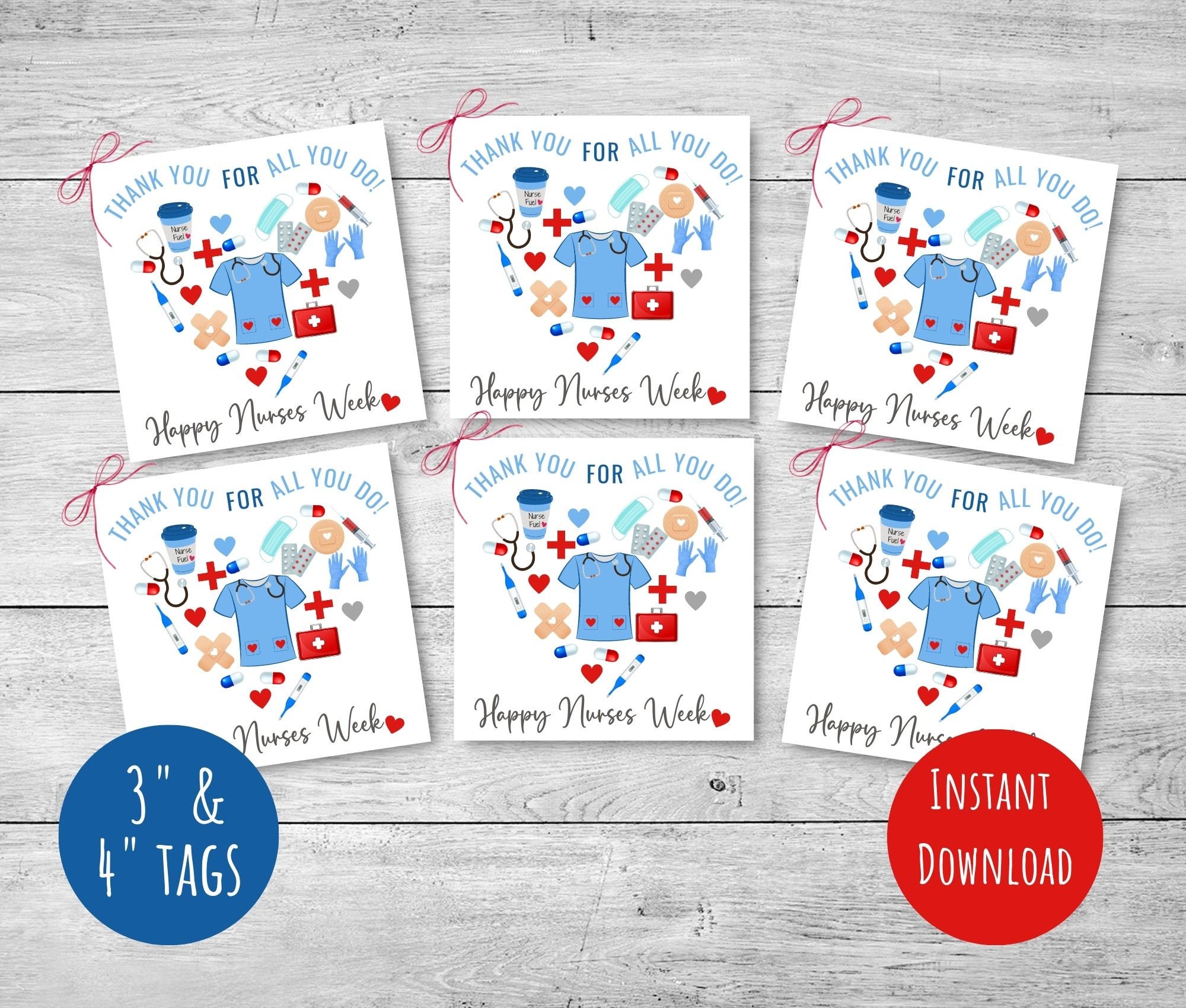 Nurse Week Appreciation Gift Tag, 3" and 4" Tags, Happy Nurses Week ...
