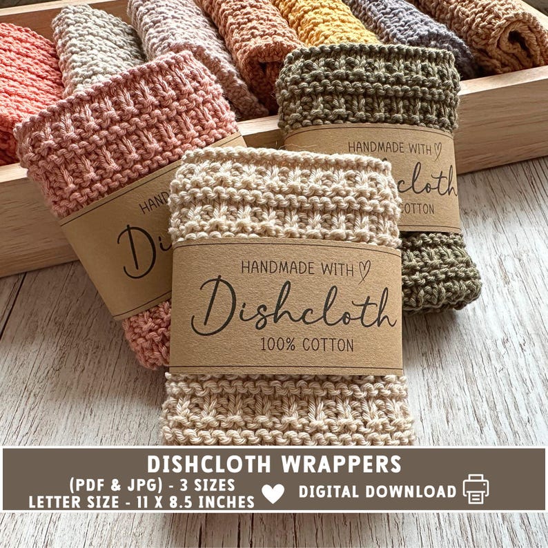 Dishcloth Wrapper Label, Crochet or Knitted Dishcloths, Printable ...