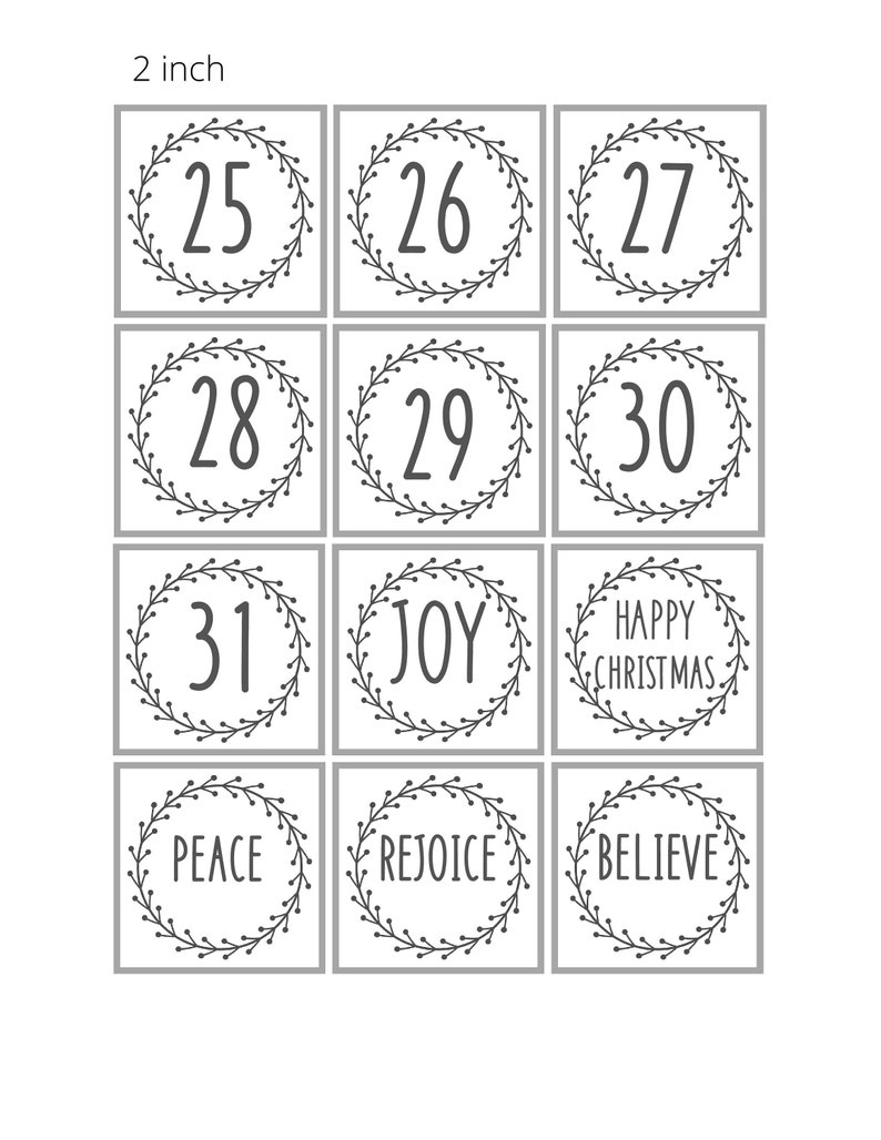 Advent Calendar Numbers, 1.5 & 2, DIY Advent Calendar Kit, Printable ...