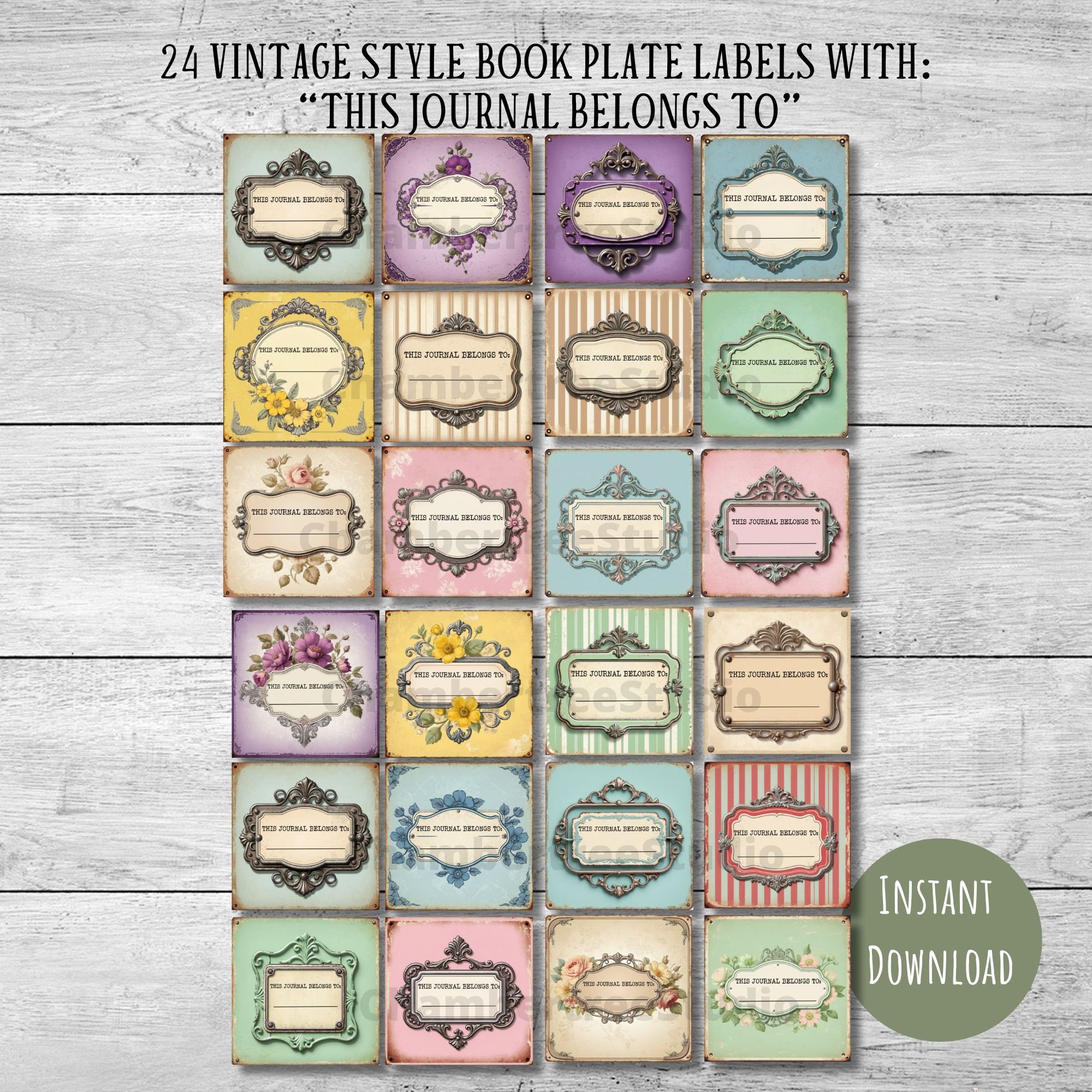 Vintage Book Name Labels, Junk Journal Book Plates, Journal ...