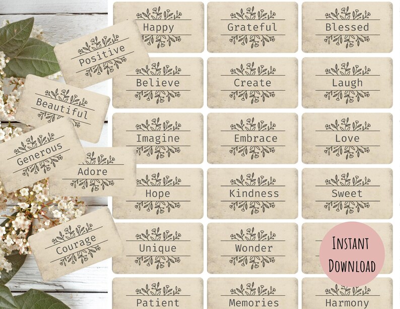 Junk Journal Words, Printable Word Sentiments, Junk Journal Kit ...