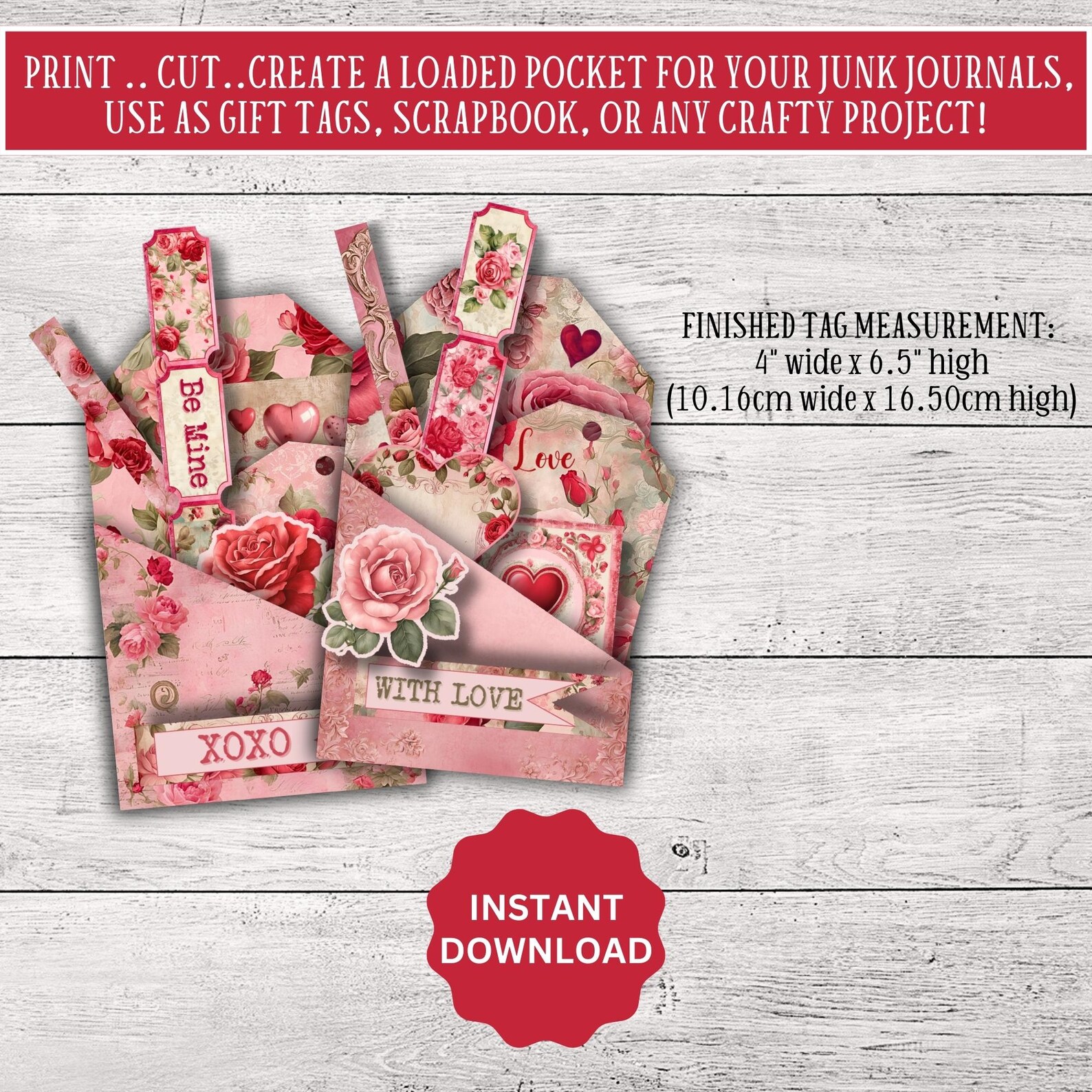 Valentine Loaded Pocket Tags, Stuffed Pockets for Junk Journal ...