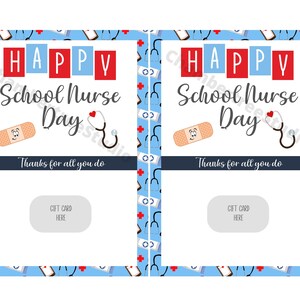 School Nurse Day Gift Card Holder, Printable Thank You School Nurse ...