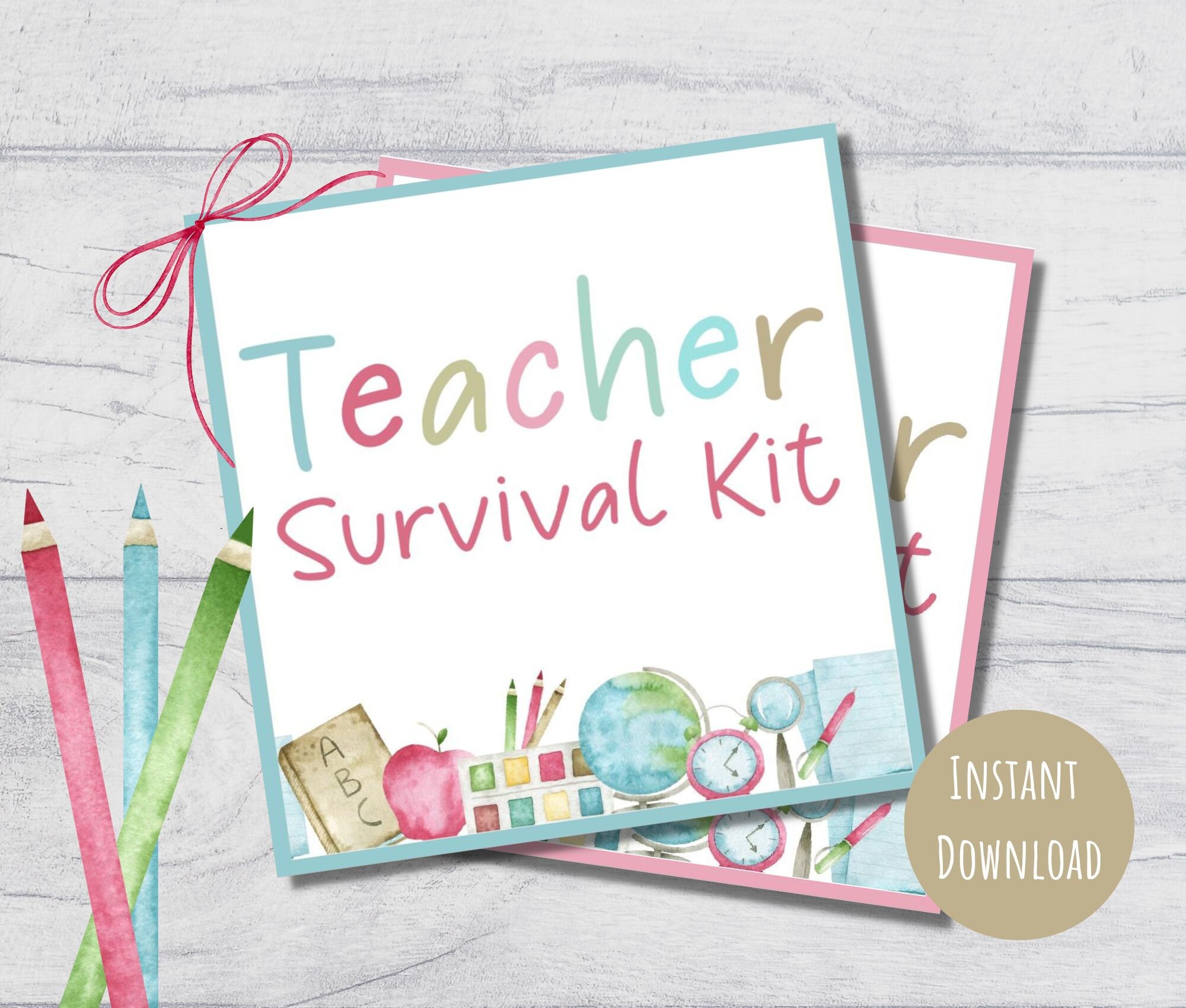 Teacher Survival Kit Gift Tag, Printable Back to School Tags, Staff ...