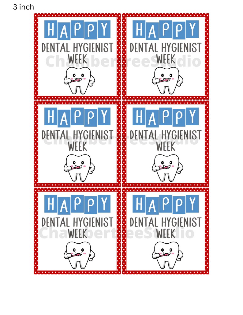 Dental Hygienist Week Gift Tag, Printable Appreciation Tags, 2.5, 3 & 3 ...