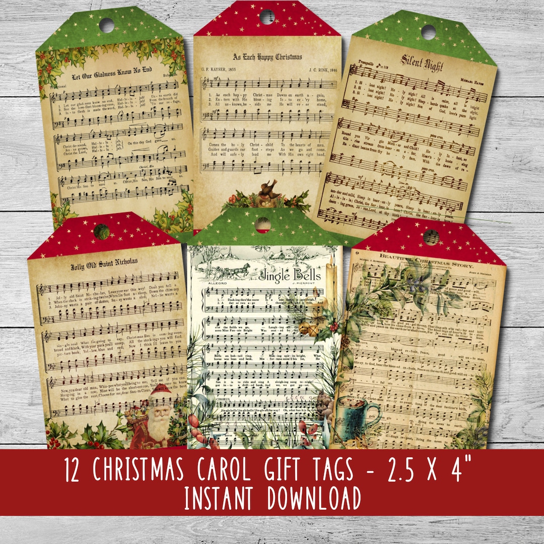 Christmas Carol Gift Tags, 12 Holiday Music Hang Tags, Vintage ...