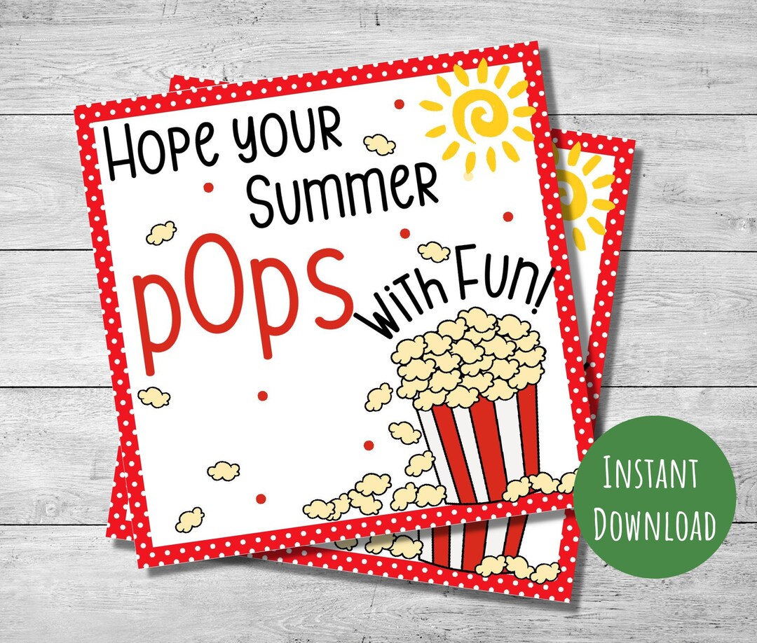 End of School Year Summer Tag, 3 & 4, Popcorn Tag, Printable Cookie ...