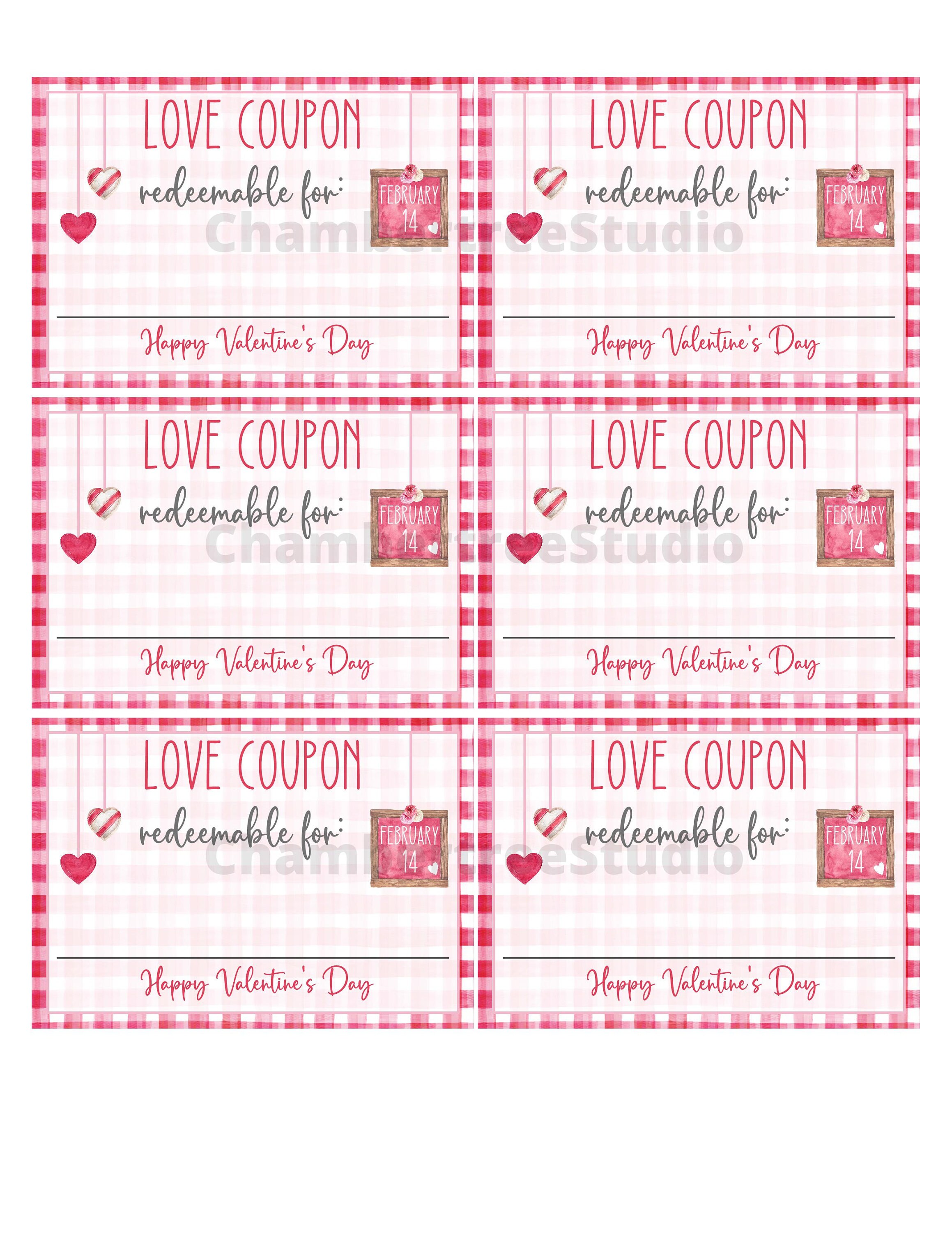 Printable Valentine's Day Coupons, 2 Sizes, Valentines Voucher ...