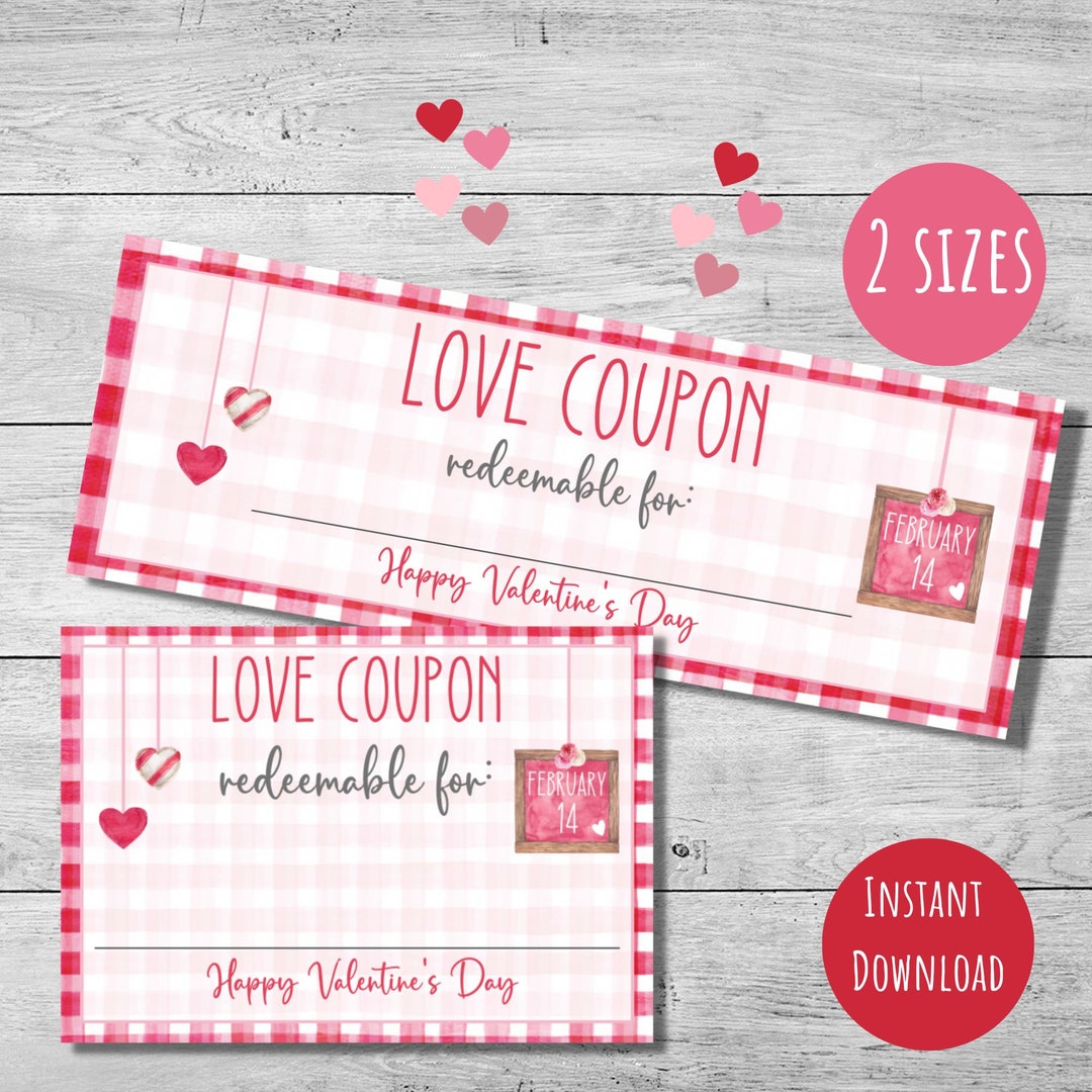 Printable Valentine's Day Coupons, 2 Sizes, Valentines Voucher ...