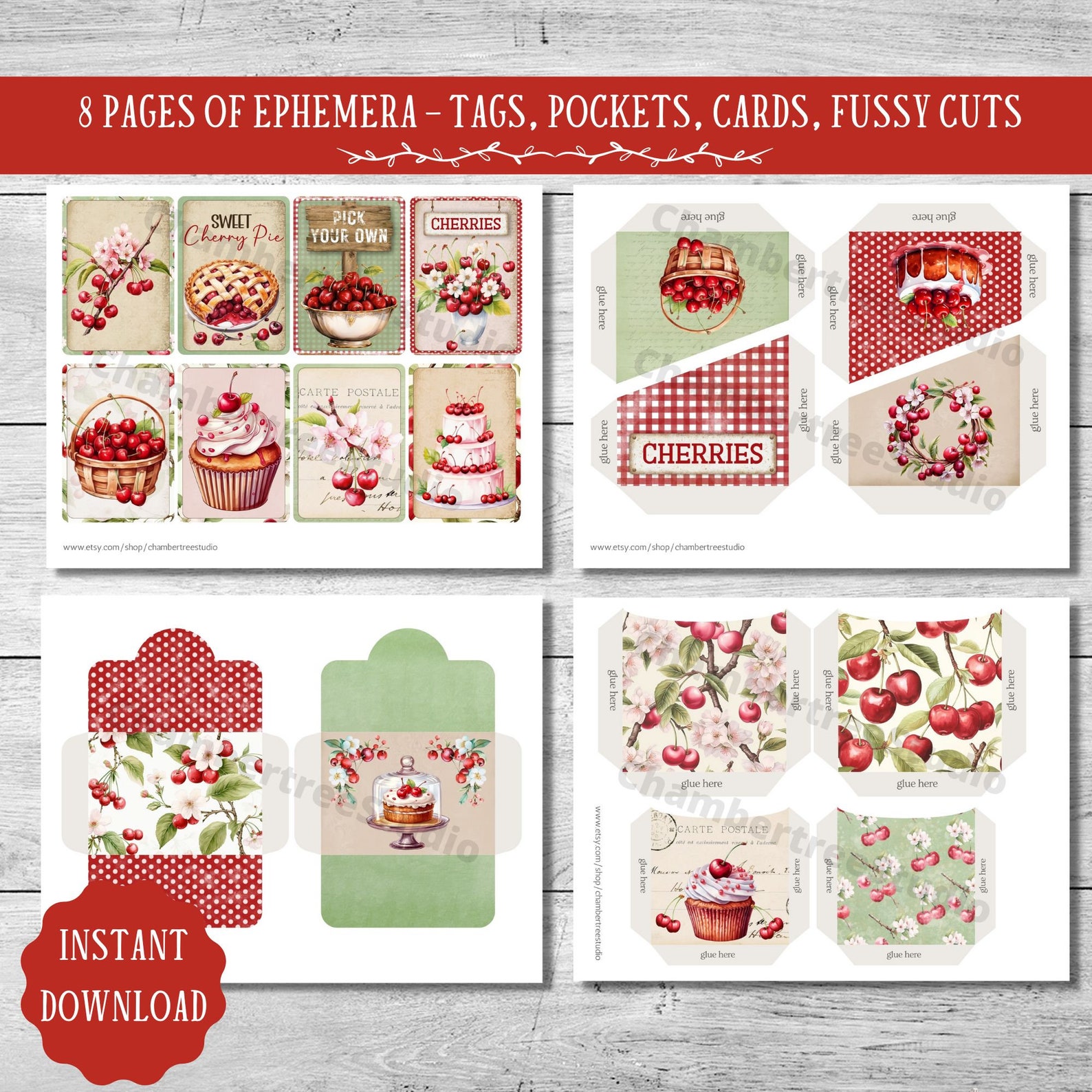 Cherry Junk Journal Kit, Sweet Red Cherries Ephemera, Digital Scrapbook ...