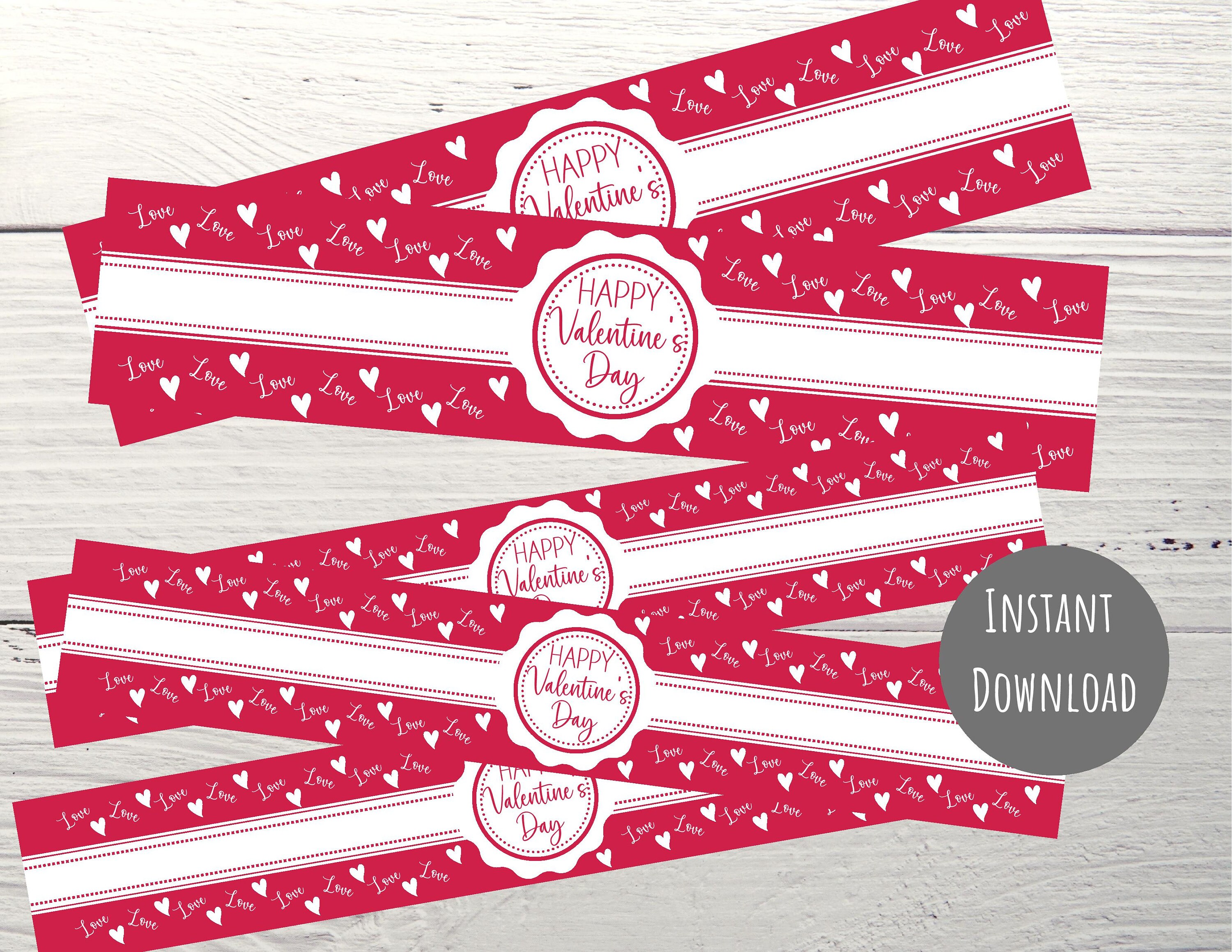 Valentine's Day Water Bottle Labels, Printable Water Bottle Wrapper ...