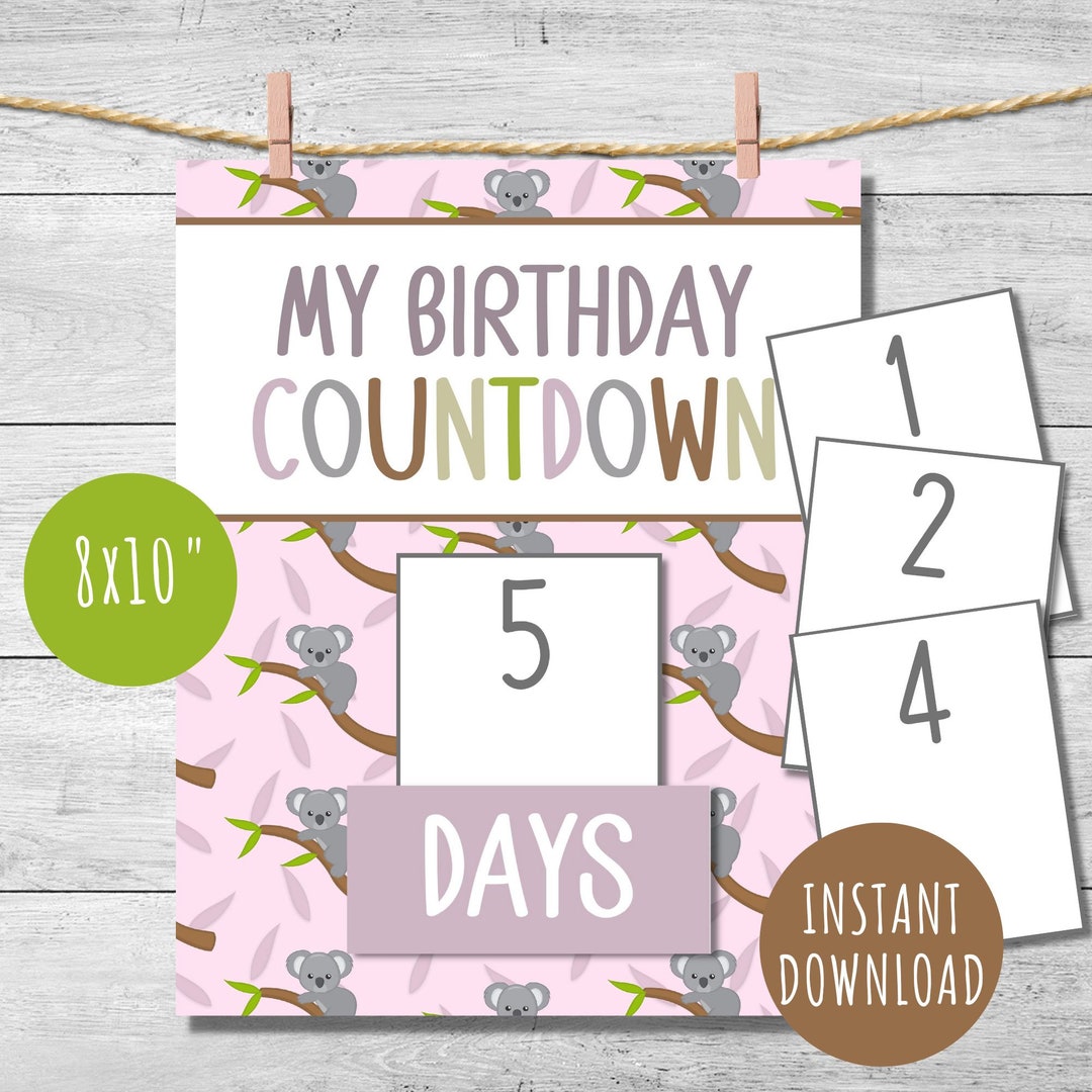 Birthday Countdown Calendar, Printable DIY Kids Birthday Countdown Sign ...