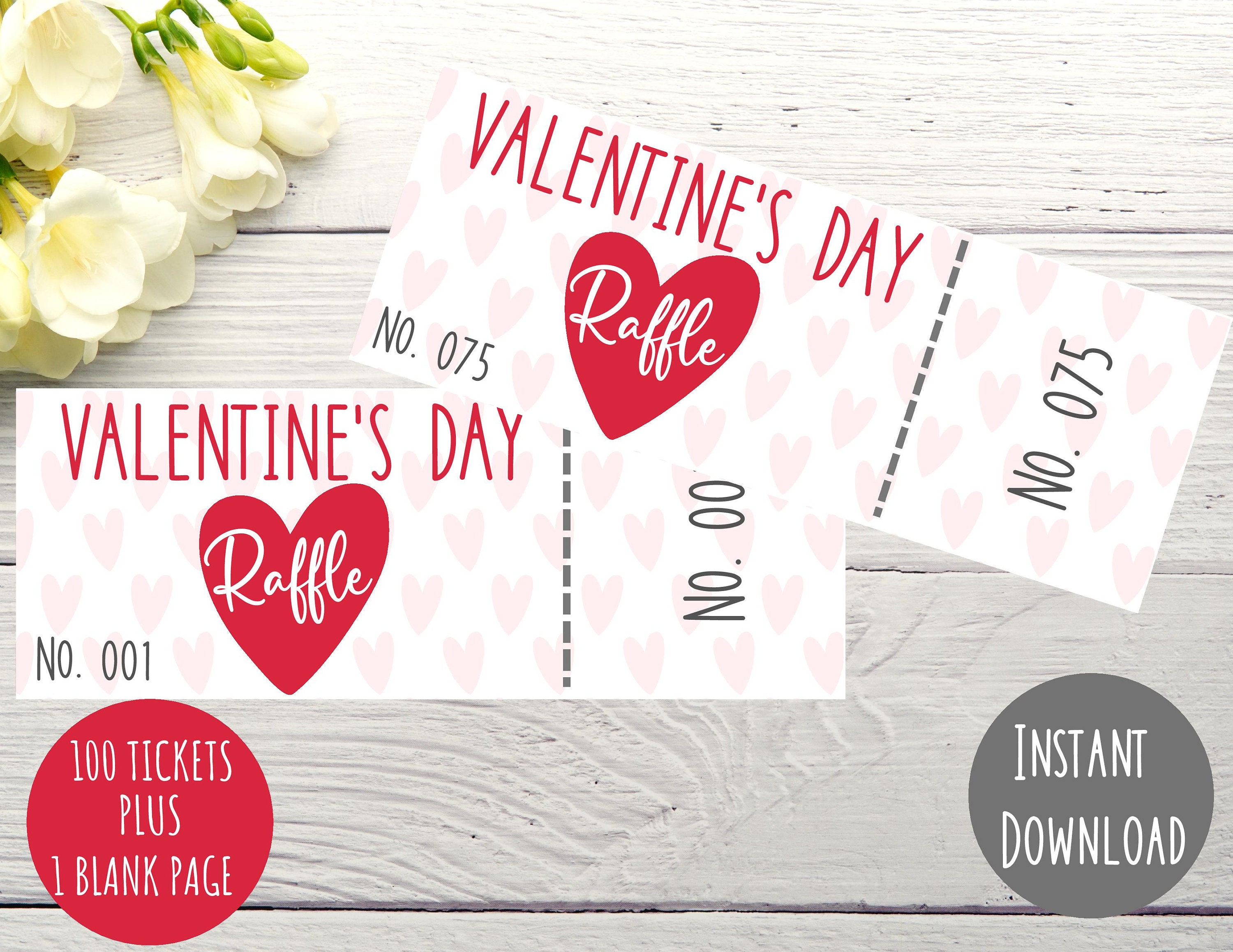 Printable Valentine's Day Raffle Tickets, 2.1" X 5.5", Fundraising ...