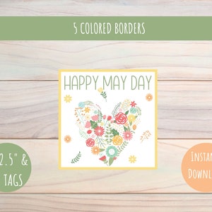 Happy May Day Tag, Spring Gift Tag, 2", 2.5" & 3" Sizes, Printable May ...