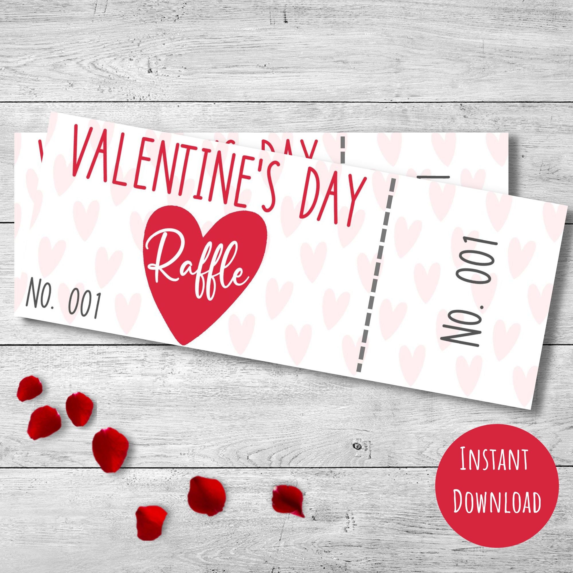 Printable Valentine's Day Raffle Tickets, 2.1" X 5.5", Fundraising ...