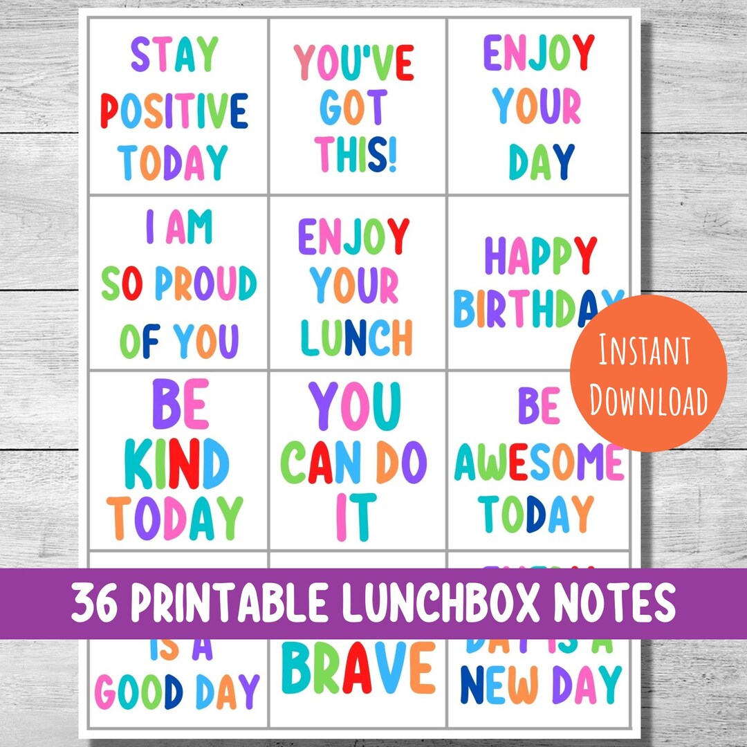 Printable Lunchbox Notes for Kids, 36 Encouraging Lunch Box Notes, New ...
