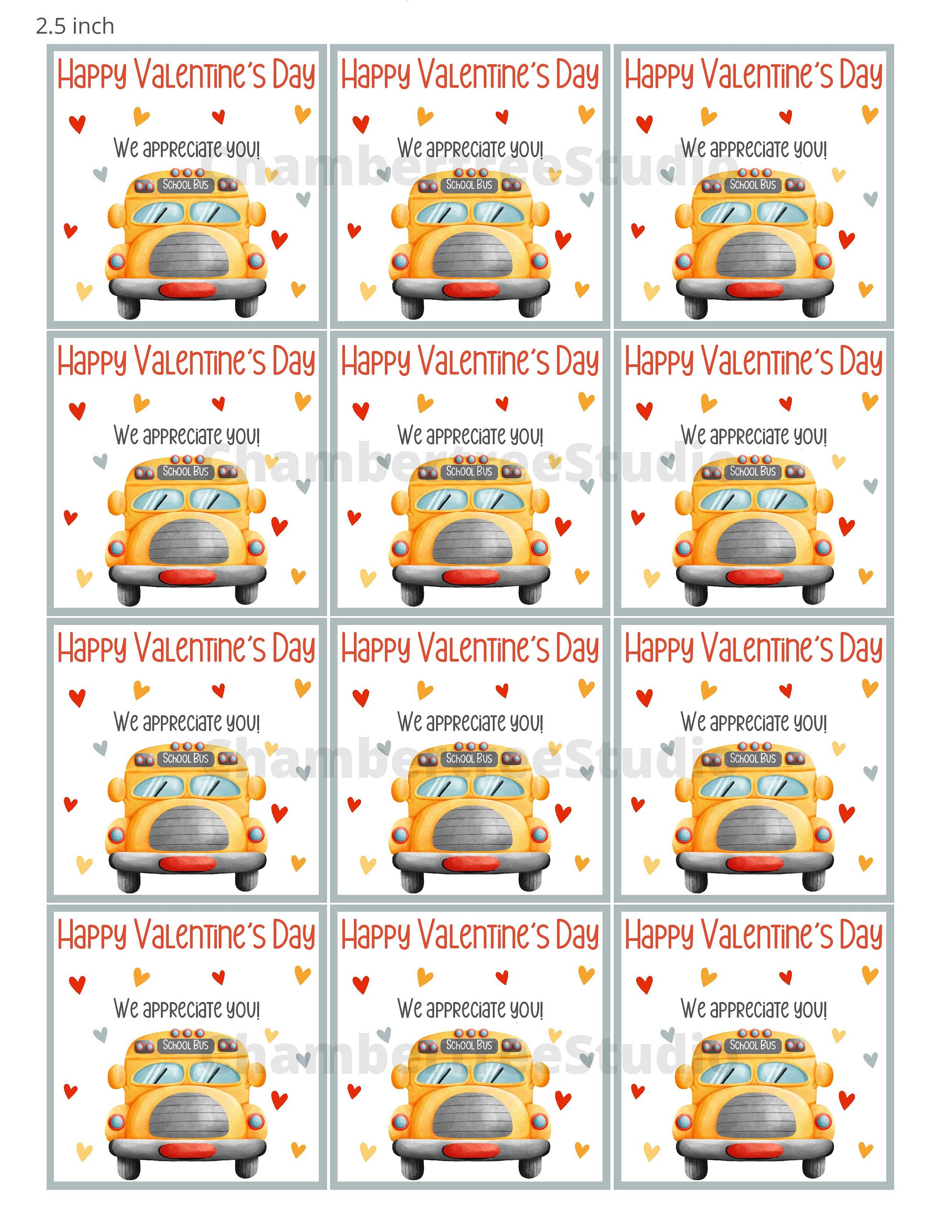 Bus Driver Valentine's Day Tag, Printable School Bus Driver Gift, Thank ...