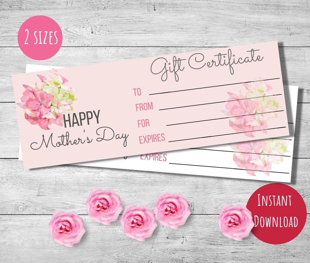 Mother's Day Gift Certificate, Gift Coupon, Instant Download, Mother's ...