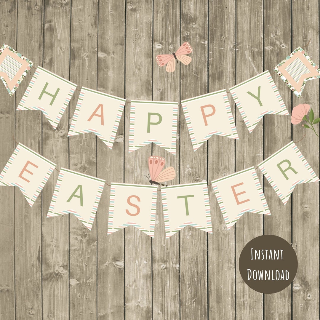 Easter Bunting, Easter Garland, Happy Easter Banner, Printable Banner ...