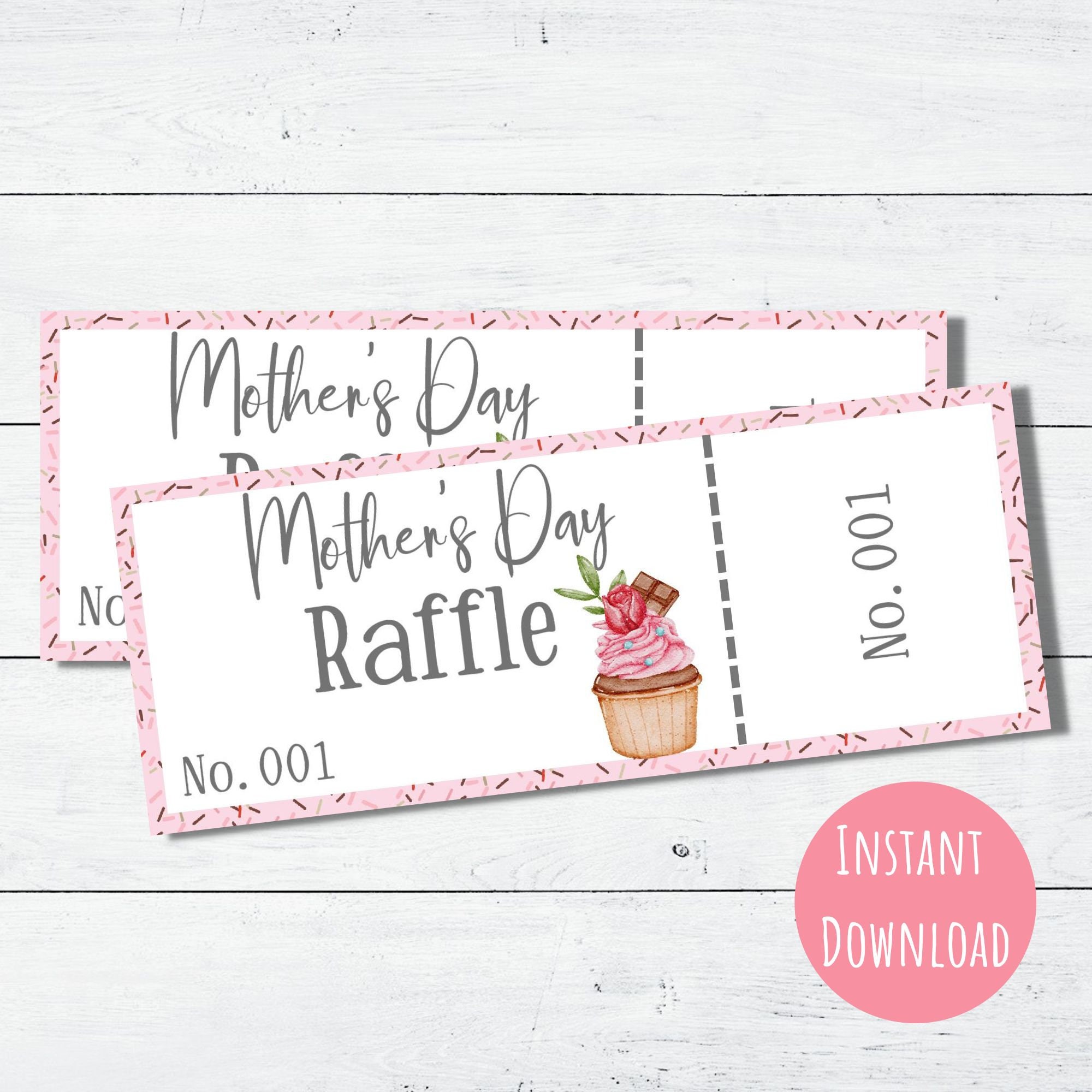Mother's Day Raffle Tickets, 2." X 5.2", Fundraising Ticket Coupons ...