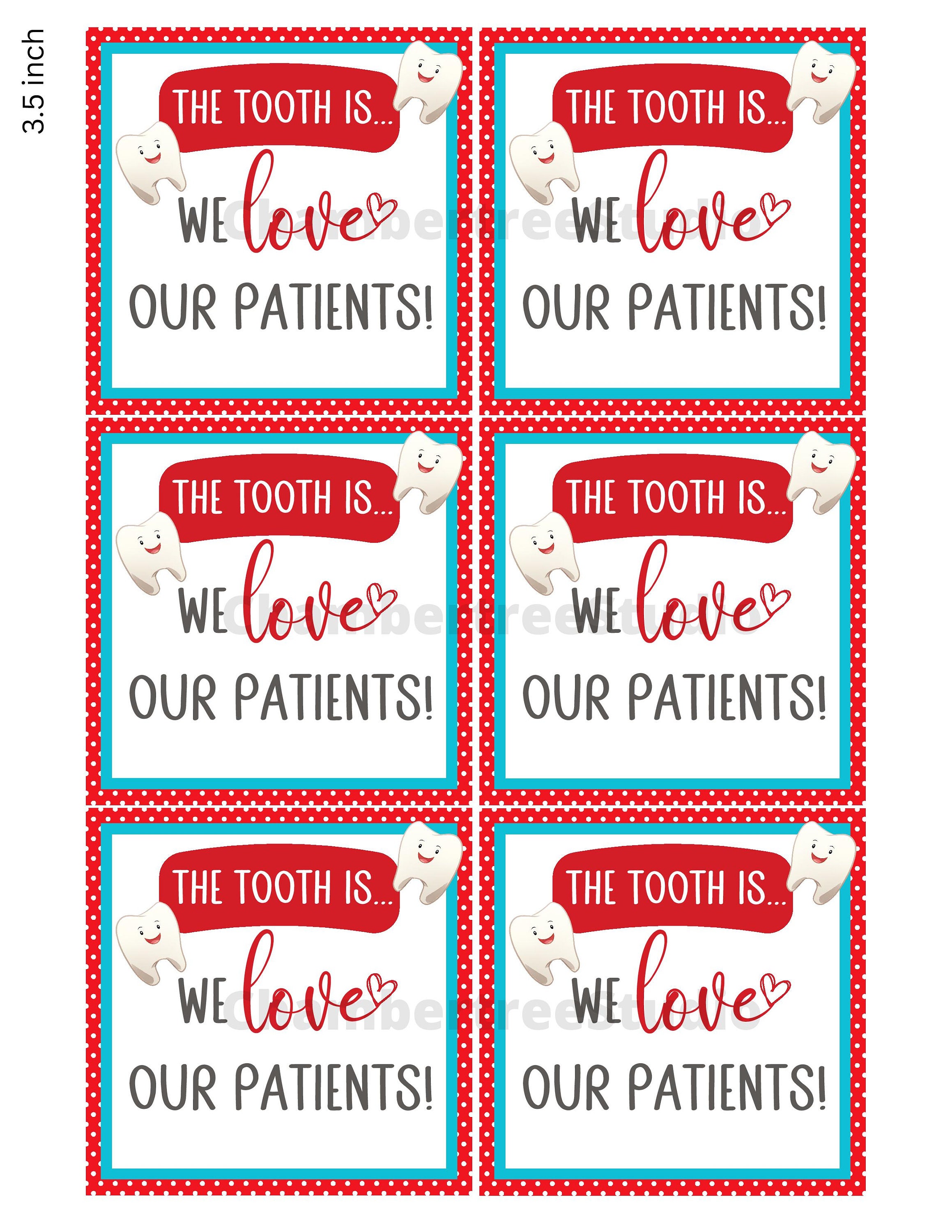 Dental Appreciation Tags for Patients, 2.5", 3" and 3.5"tags, Patient ...