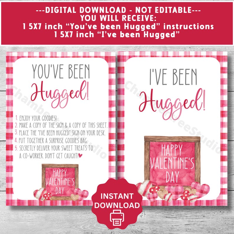 Valentine's Day Coworker Game Printable, You've Been Hugged, Printable ...