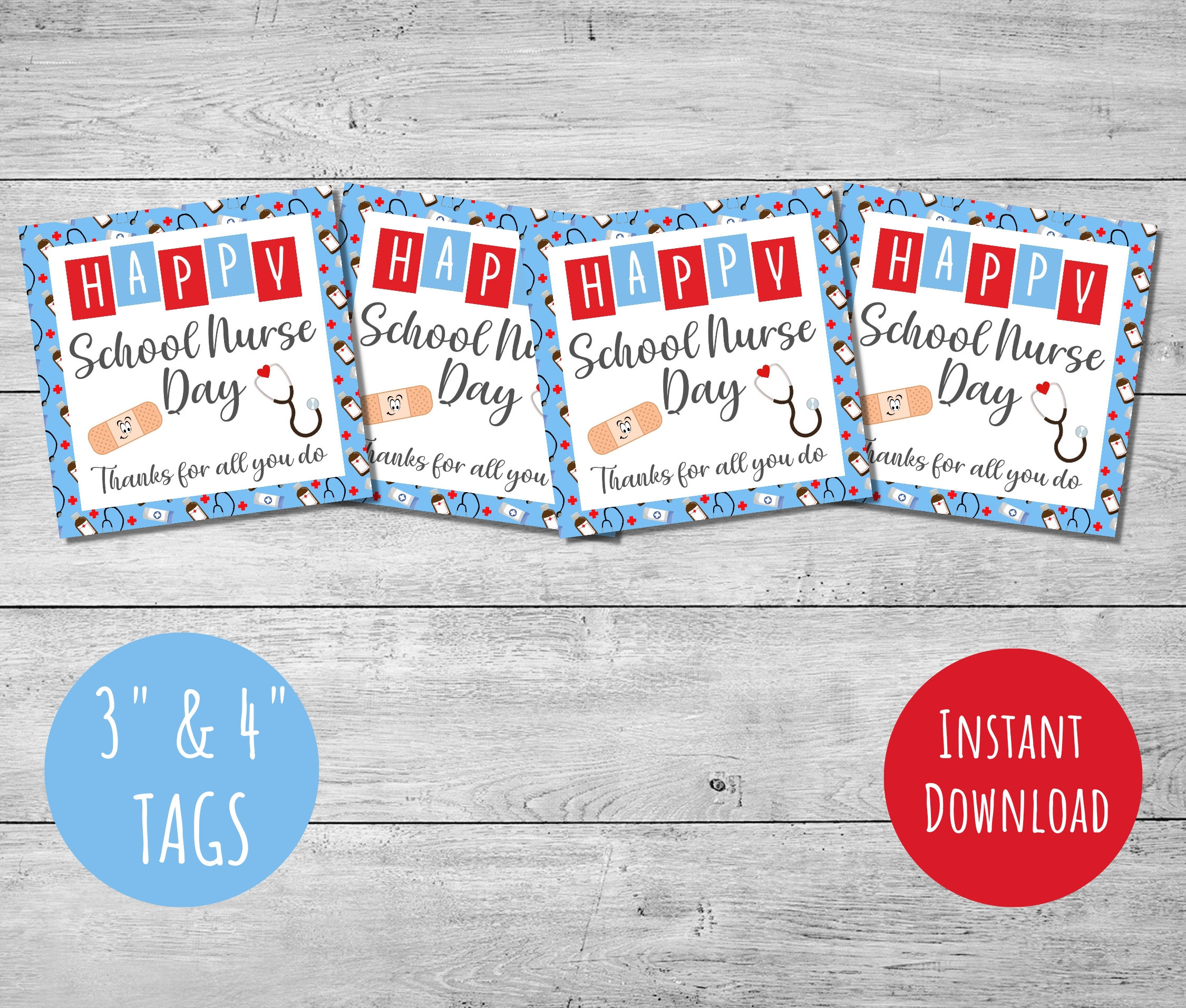 School Nurse Day Appreciation Gift Tag, 3" and 4" Sizes, Happy Nurses ...