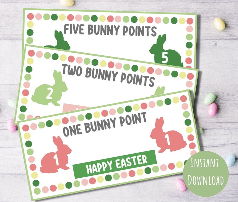 Easter Bunny Bucks, Kids Reward Coupons, Printable Bunny Points, Easter ...