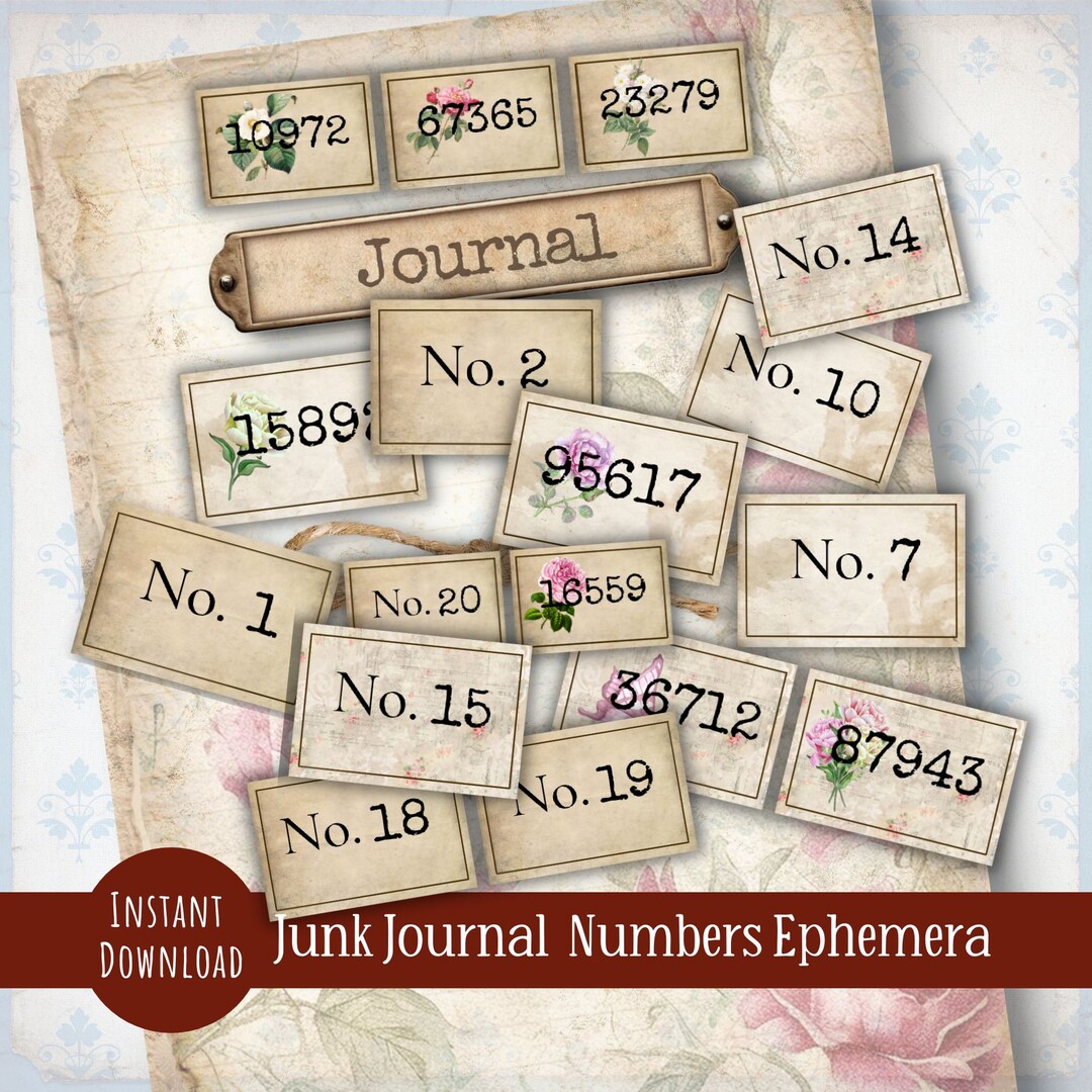 Junk Journal Numbers Ephemera, Printable Number Tags, Scrapbooking ...