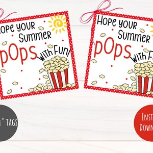 End of School Year Summer Popcorn Tag, 3" & 4", Popcorn Gift Tag ...