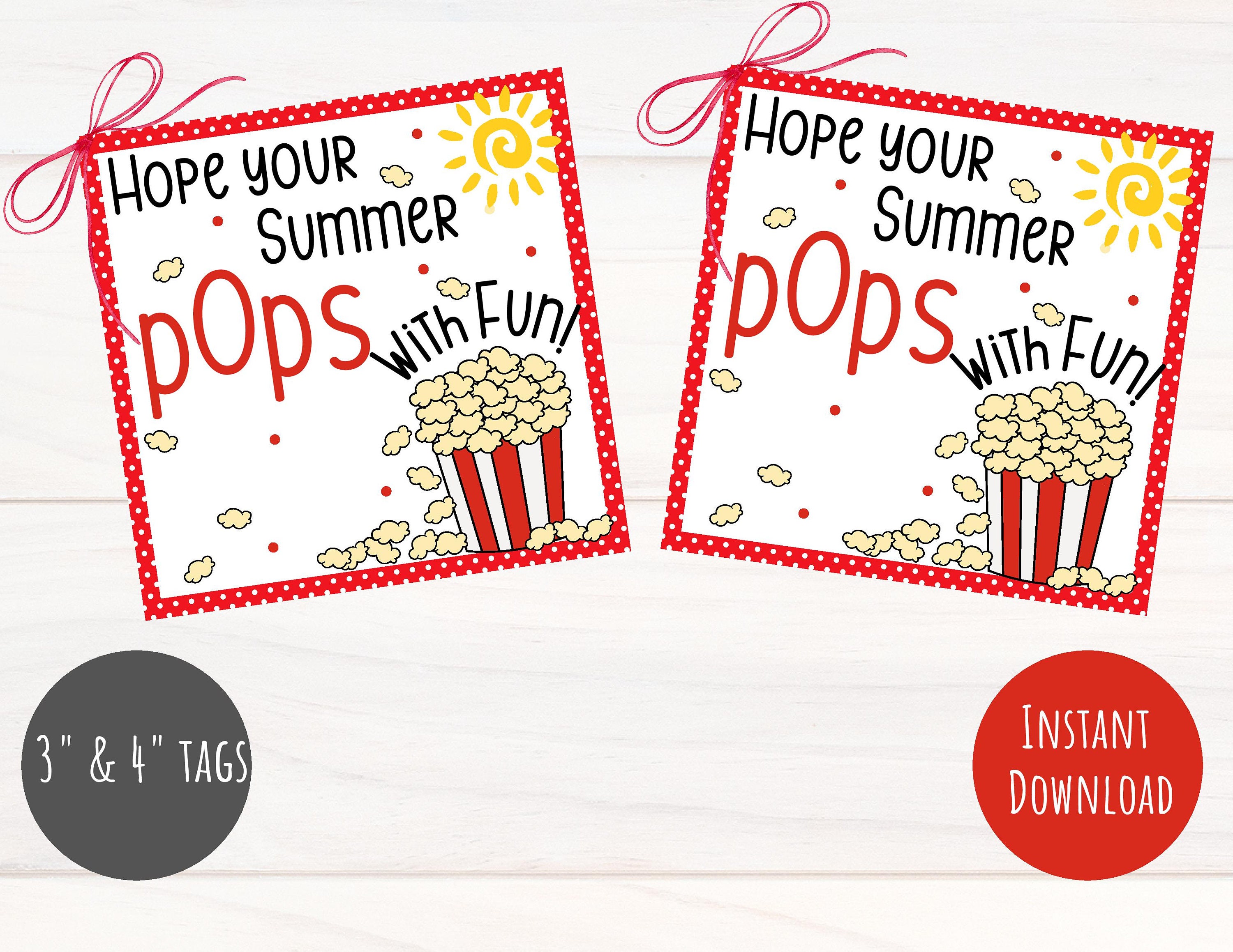 End of School Year Summer Tag, 3 & 4, Popcorn Tag, Printable Cookie ...