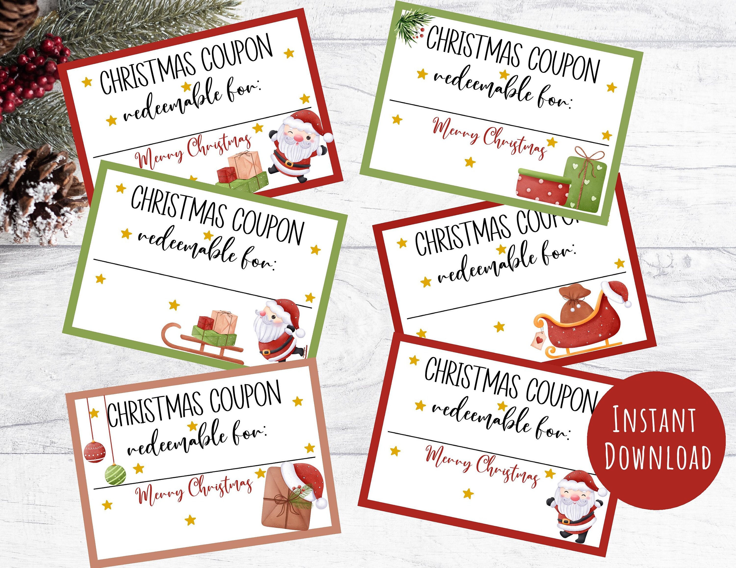 Printable Christmas Coupons, 2x3.5 Size Coupons, Christmas Gift ...