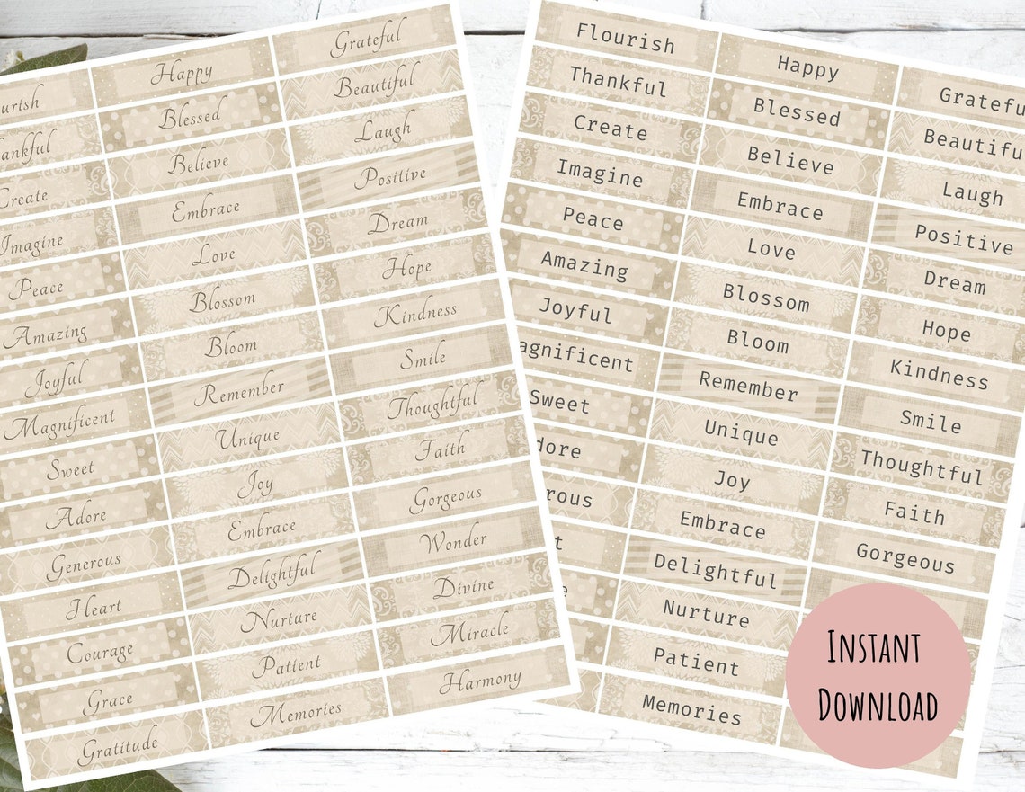 Junk Journal Words, Word Sentiments, Junk Journal Ephemera, Printable ...