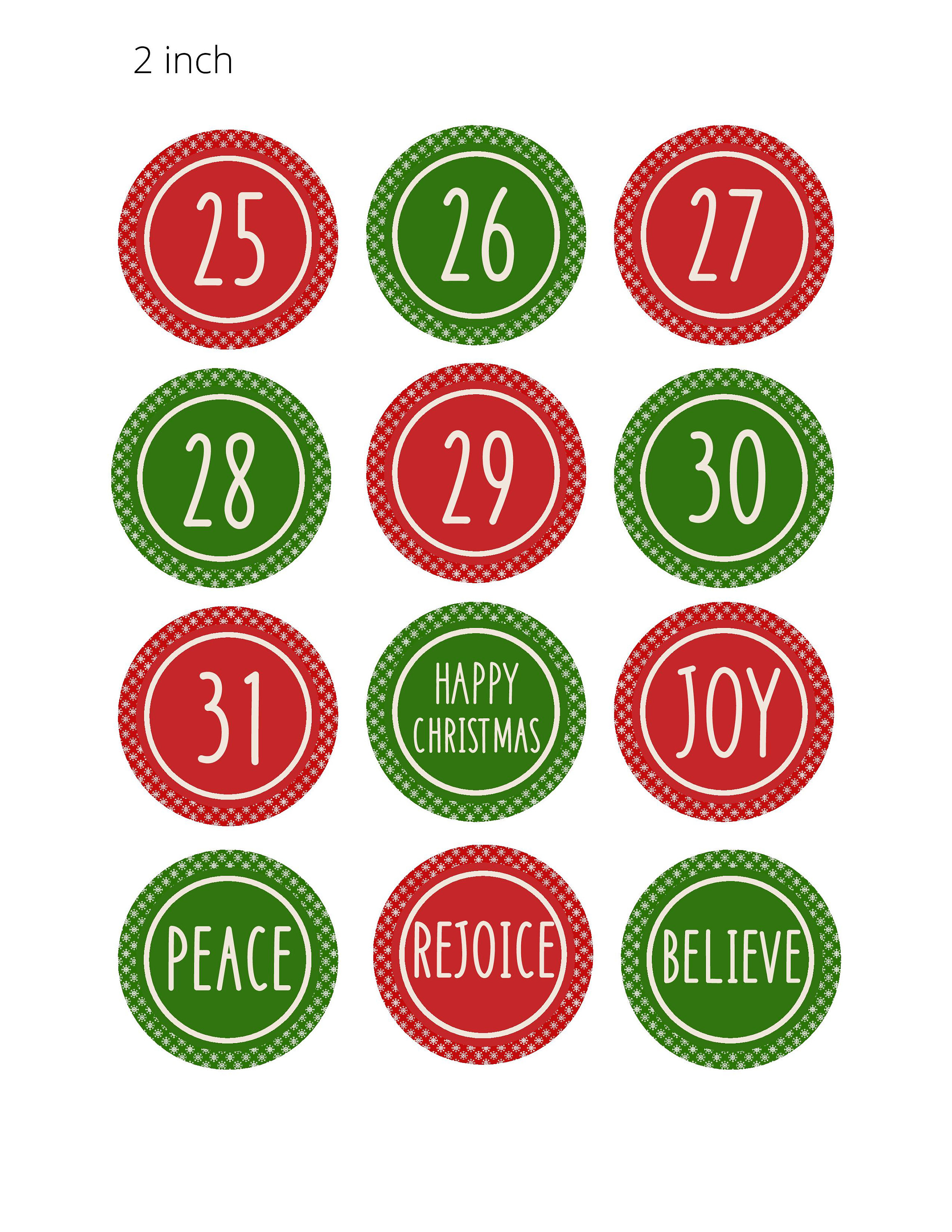 Advent Calendar Numbers, 2" Size, DIY Advent Calendar Kit, Printable ...